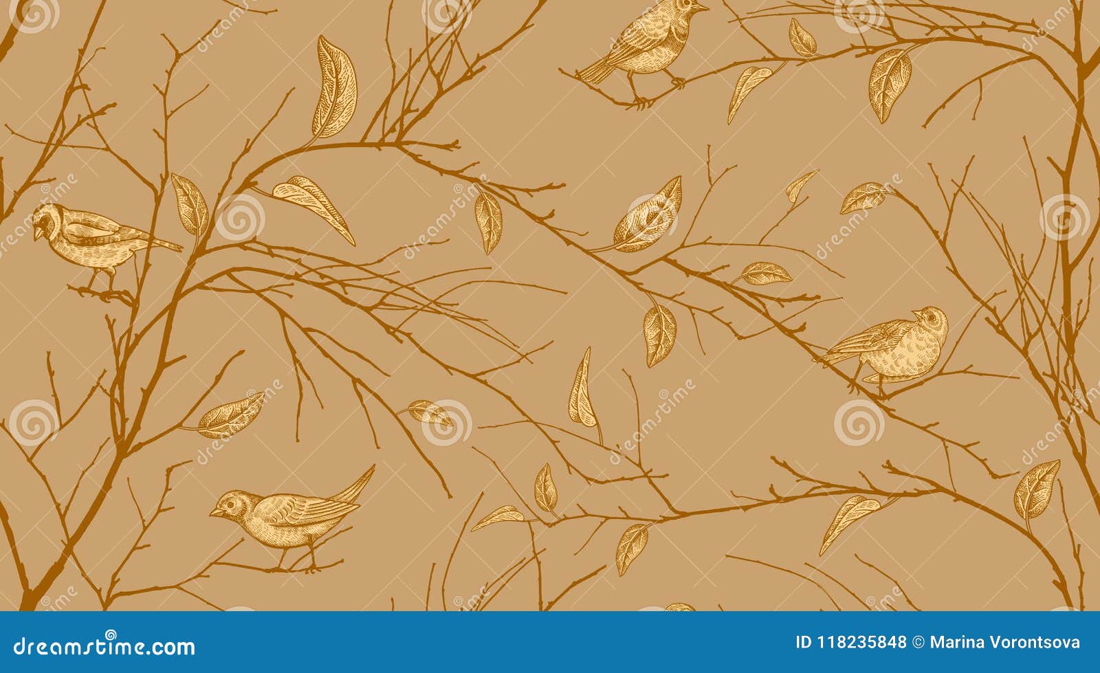 Seamless Pattern with Forest Birds and Tree Branches. Stock Vector ...