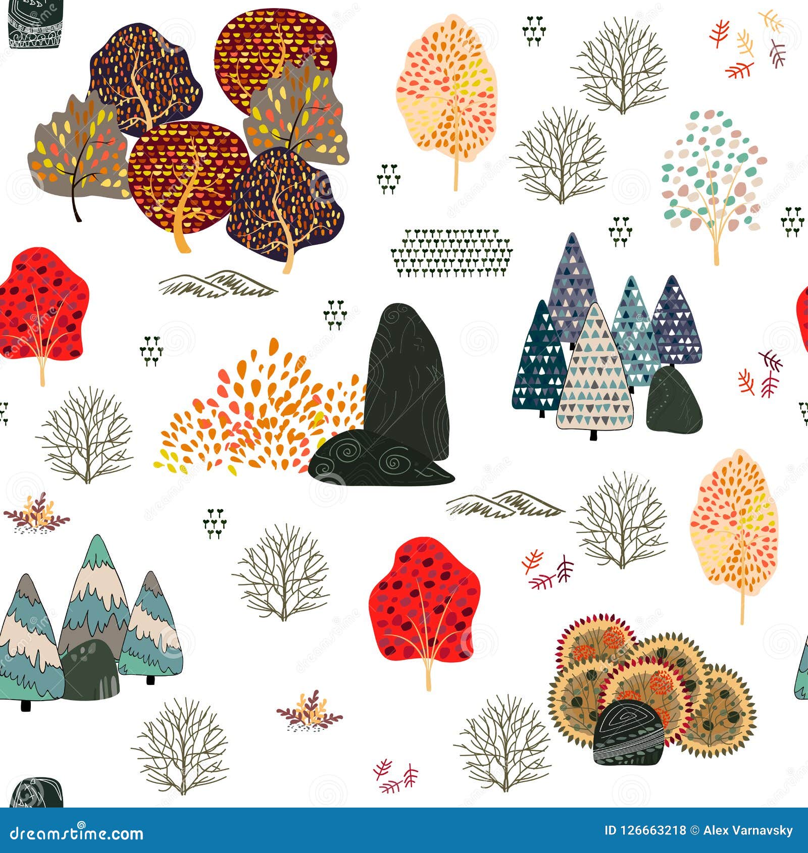 Seamless Pattern with Forest Elements and Hand Drawn Shapes. Childish ...