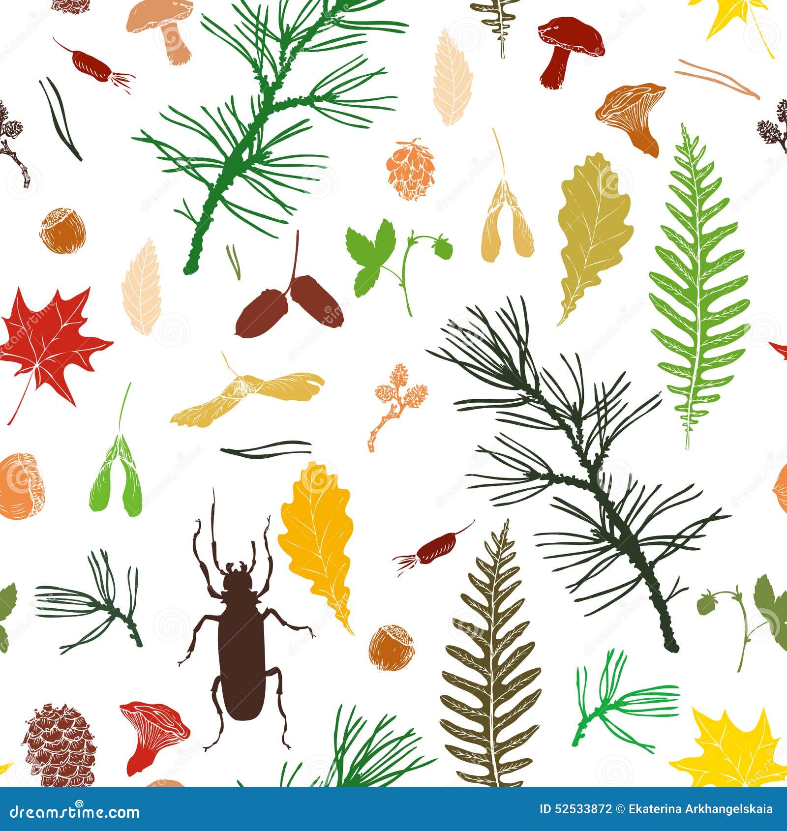 Seamless Pattern with Forest Objects Stock Vector - Illustration of ...