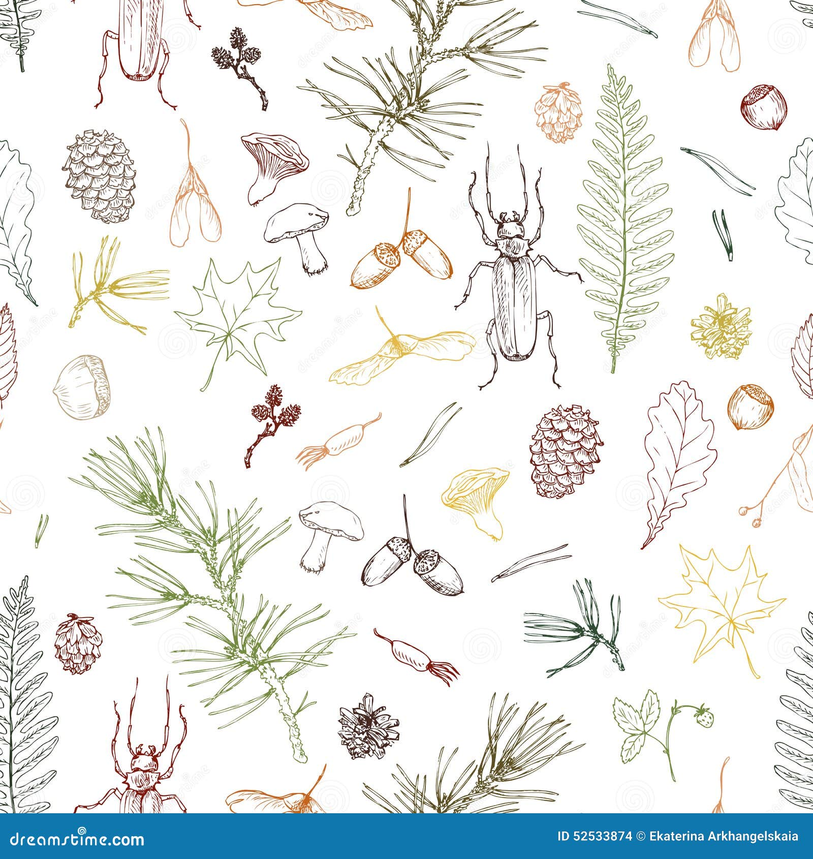 Seamless Pattern with Forest Objects Stock Vector - Illustration of ...