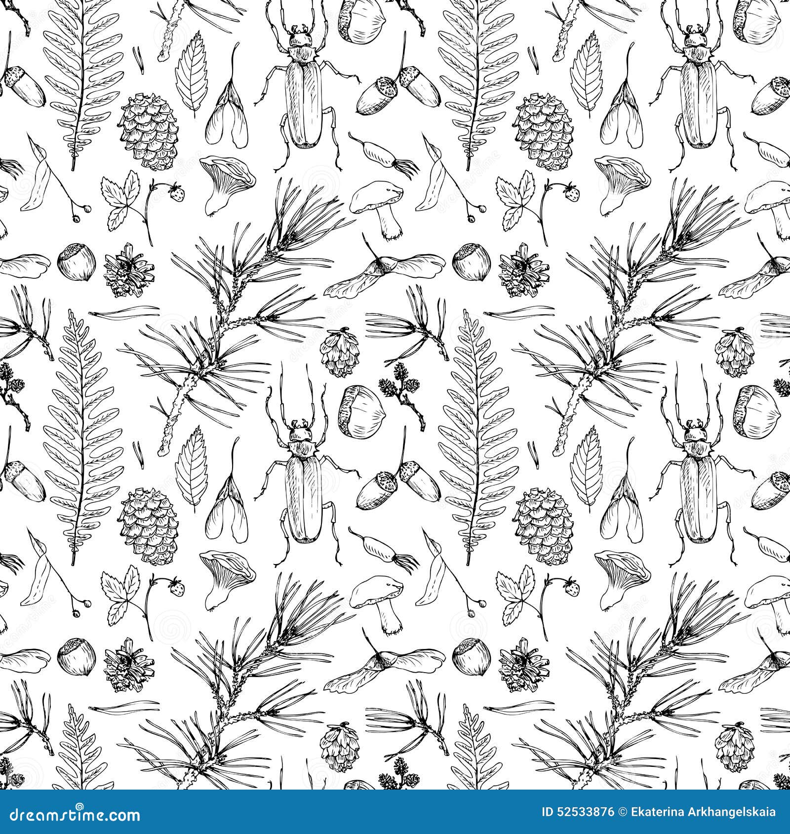 Seamless Pattern with Forest Objects Stock Vector - Illustration of ...