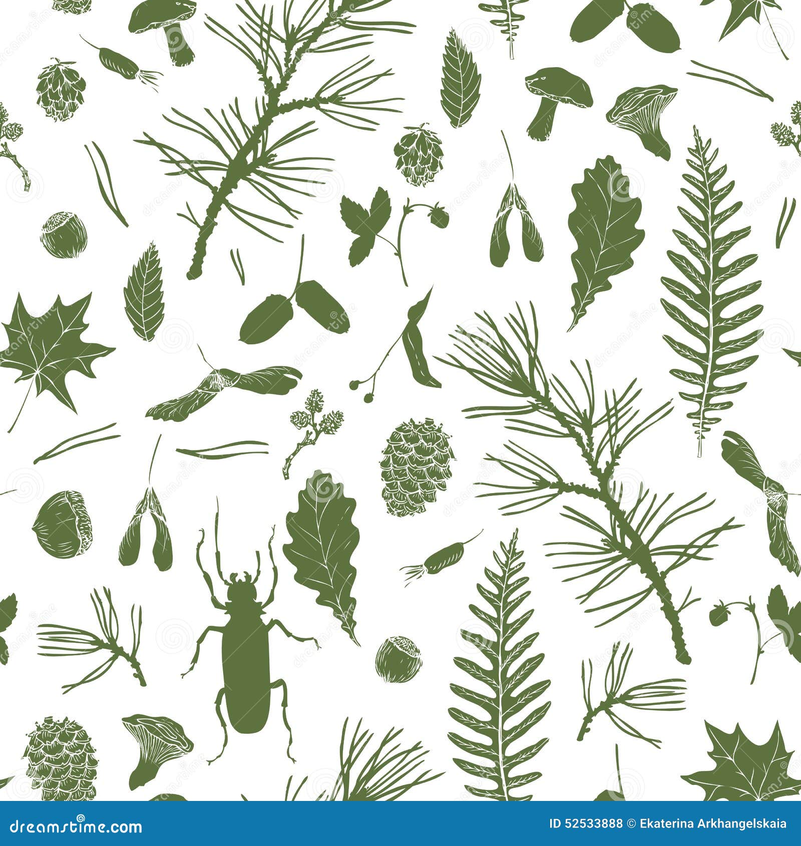 Seamless Pattern with Forest Objects Stock Vector - Illustration of ...