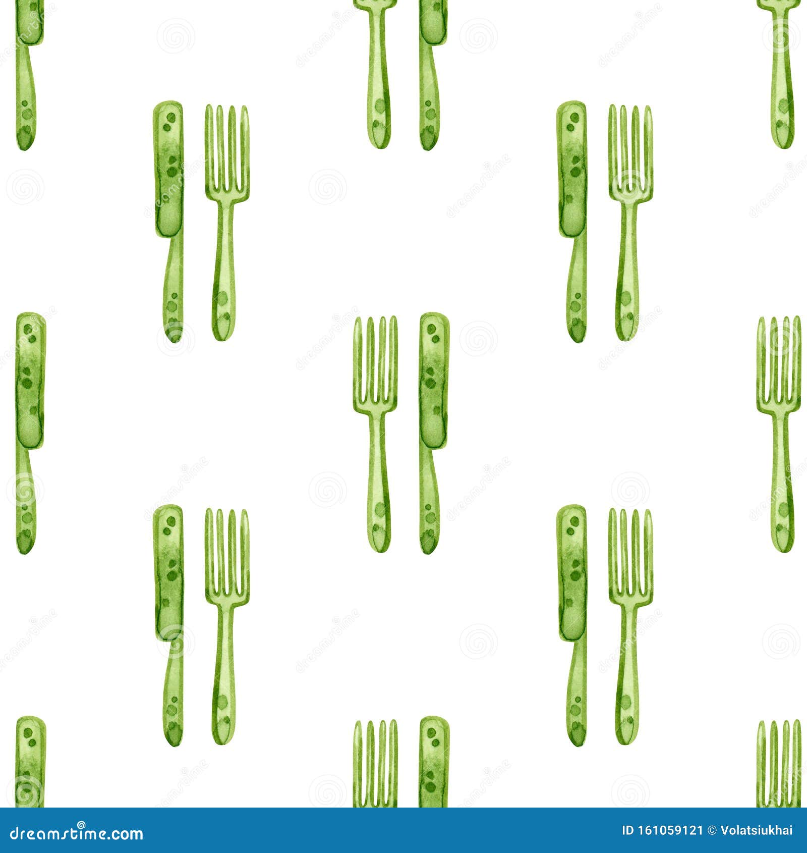 Seamless Pattern with Fork and Knife. Hand Painted Watercolor ...