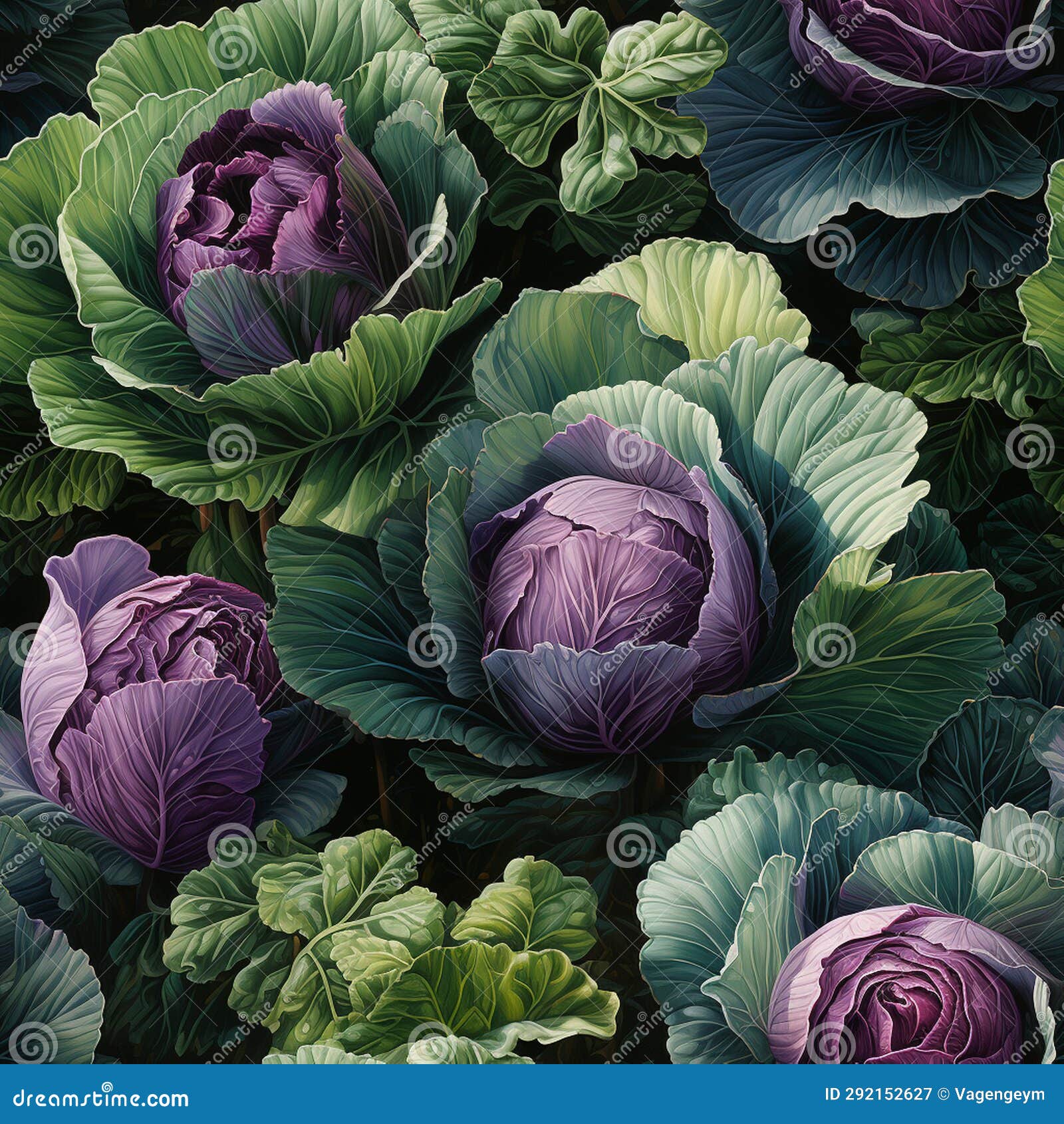 Seamless Pattern with Forks of Cabbage in Variety of Colours Stock ...