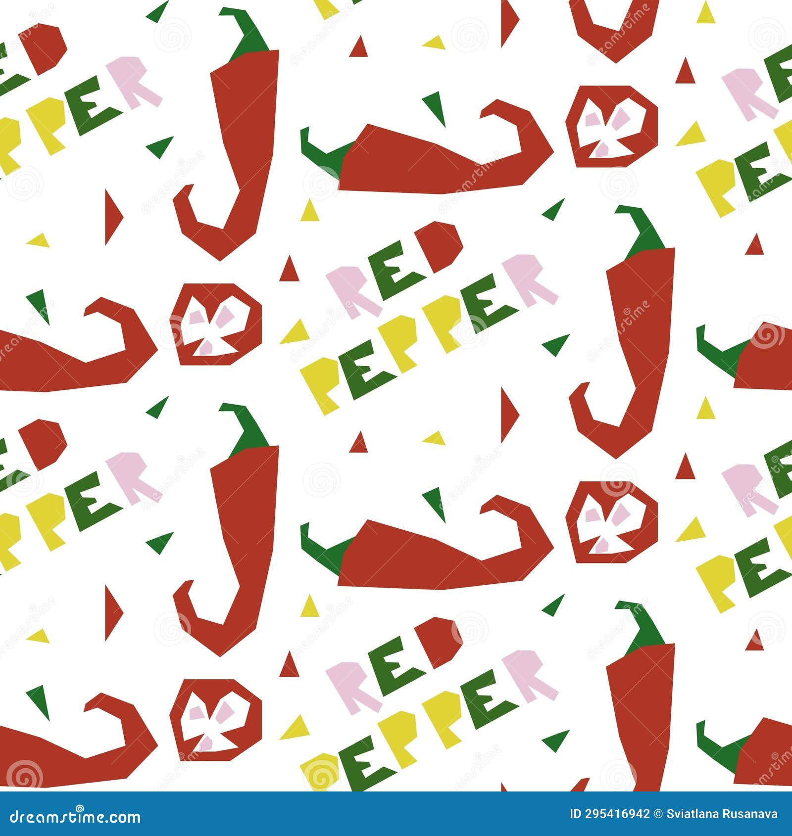 Seamless Pattern in the Form of Geometric Chili Pepper, Hand-drawn ...