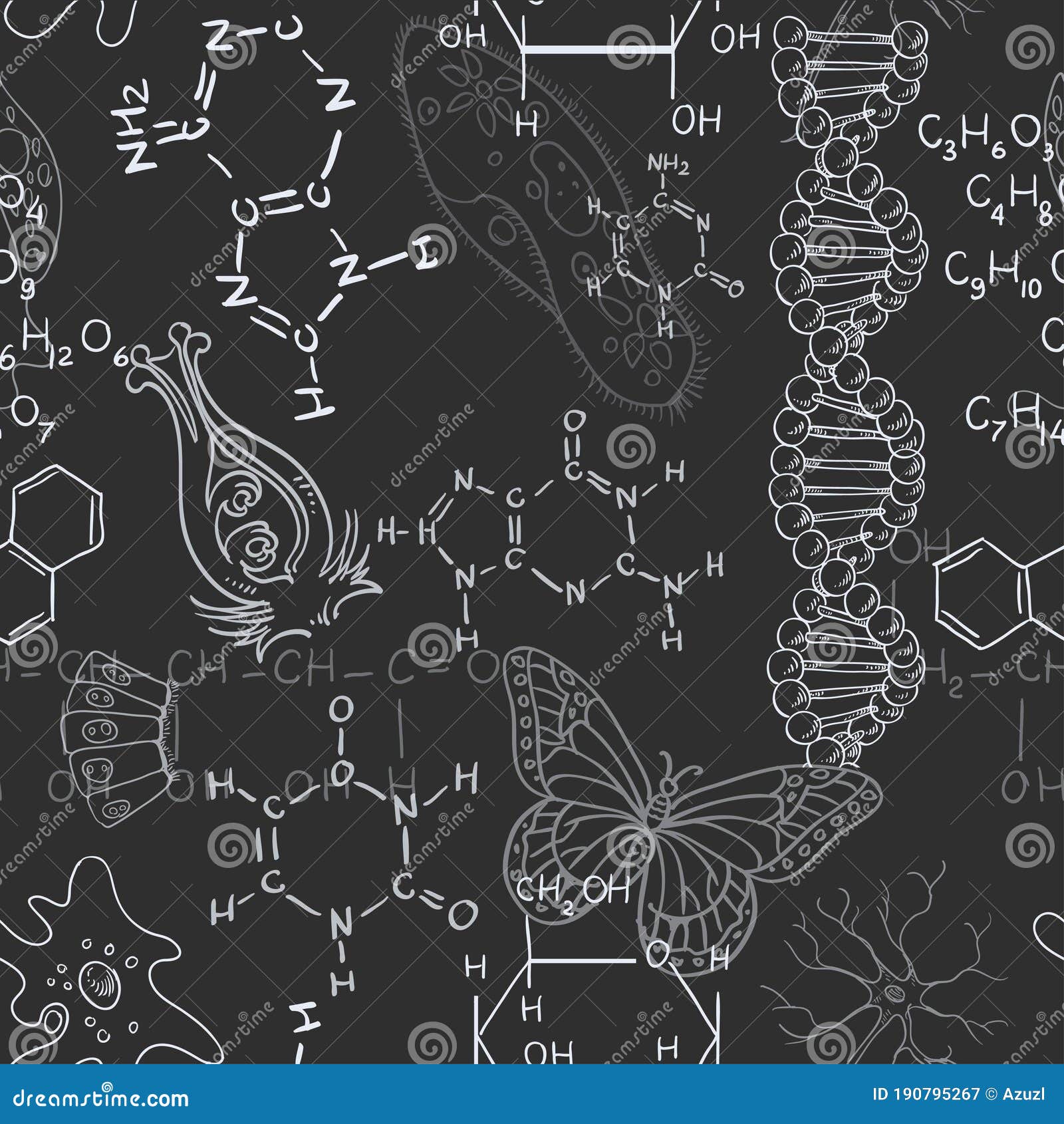 Seamless Pattern of the Formulas on the Biology of Doodles Stock ...