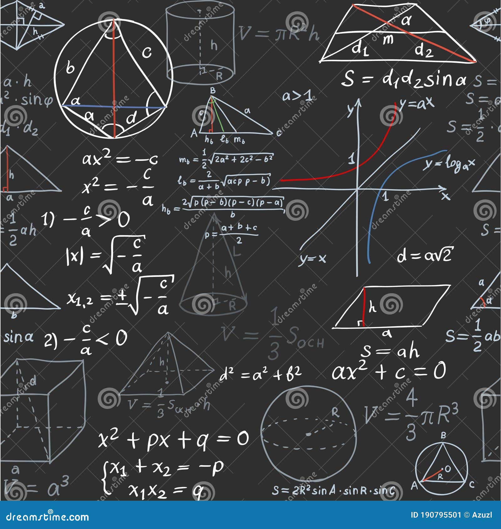 Seamless Pattern of the Formulas on the Geometry Stock Illustration ...