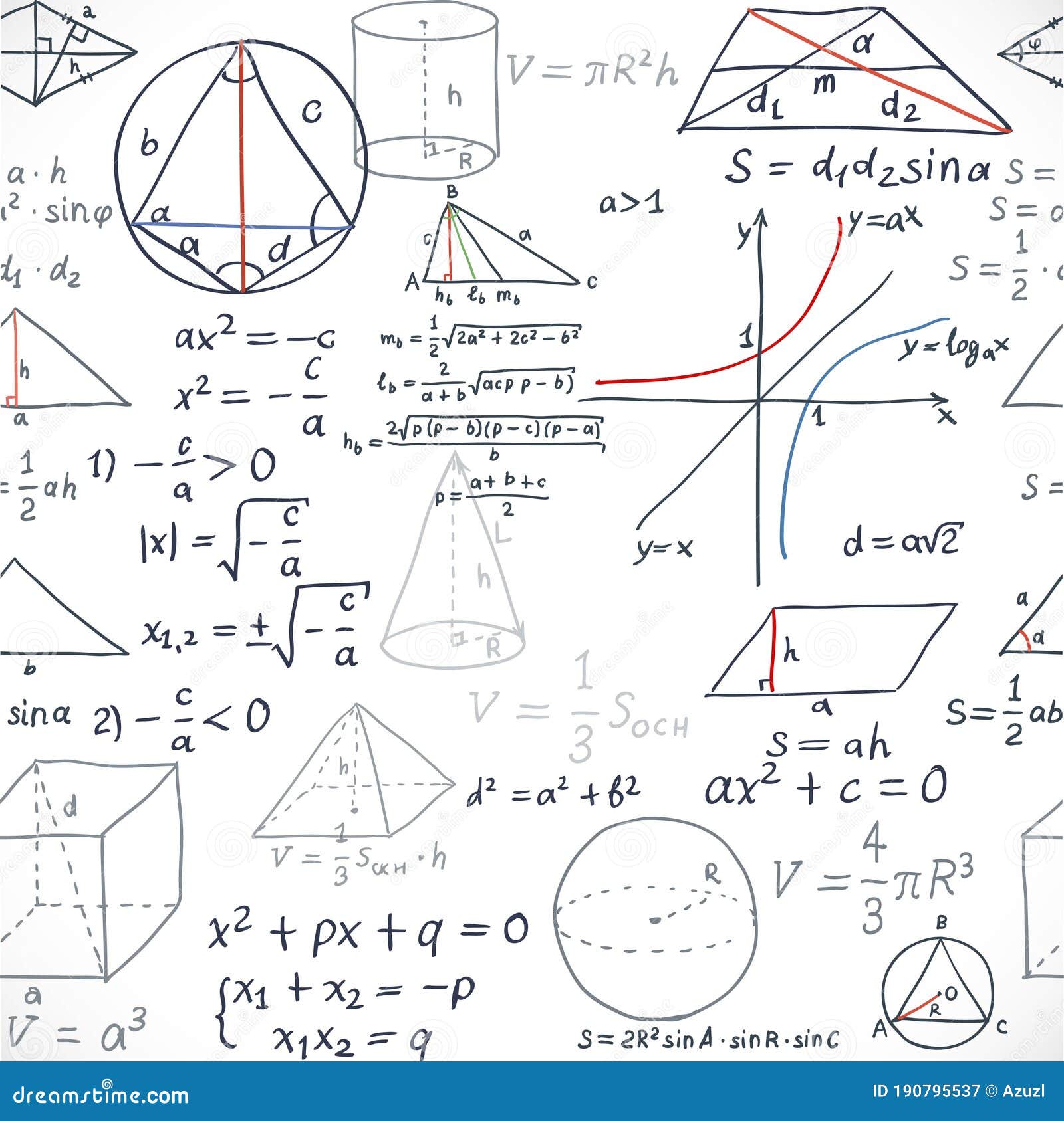 Seamless Pattern of the Formulas on the Geometry Stock Illustration ...