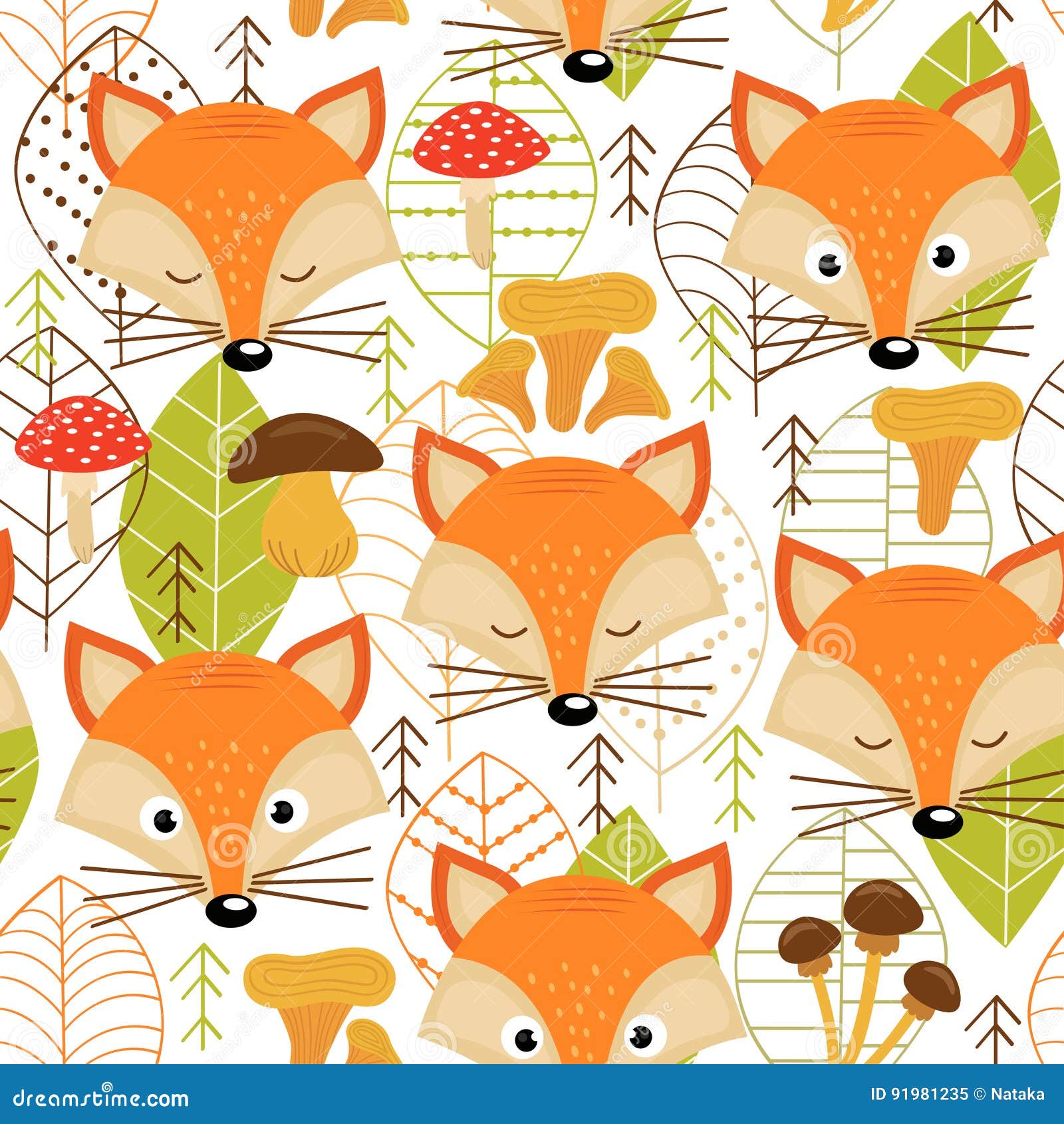 Seamless Pattern with Fox Faces Stock Vector - Illustration of ...