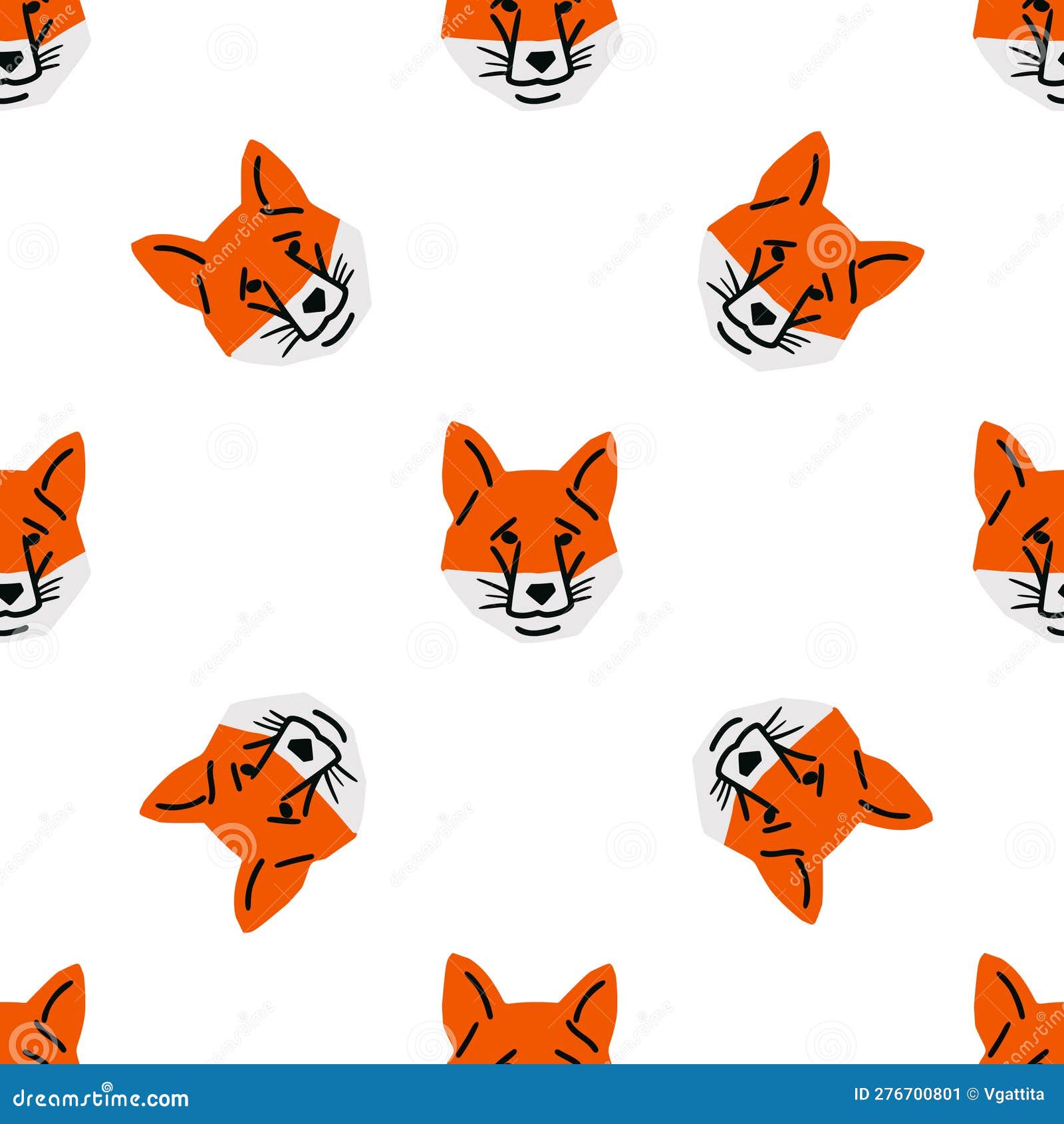 Seamless Pattern with Fox Head Illustration in Minimalist Cutting Style ...