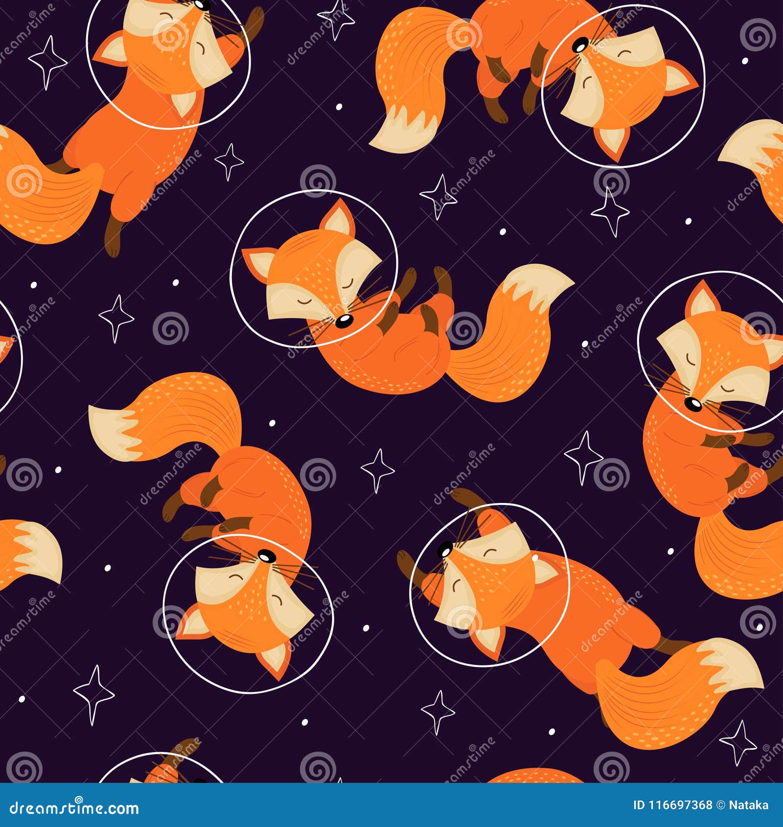 Seamless Pattern with Fox in Space Stock Vector - Illustration of ...