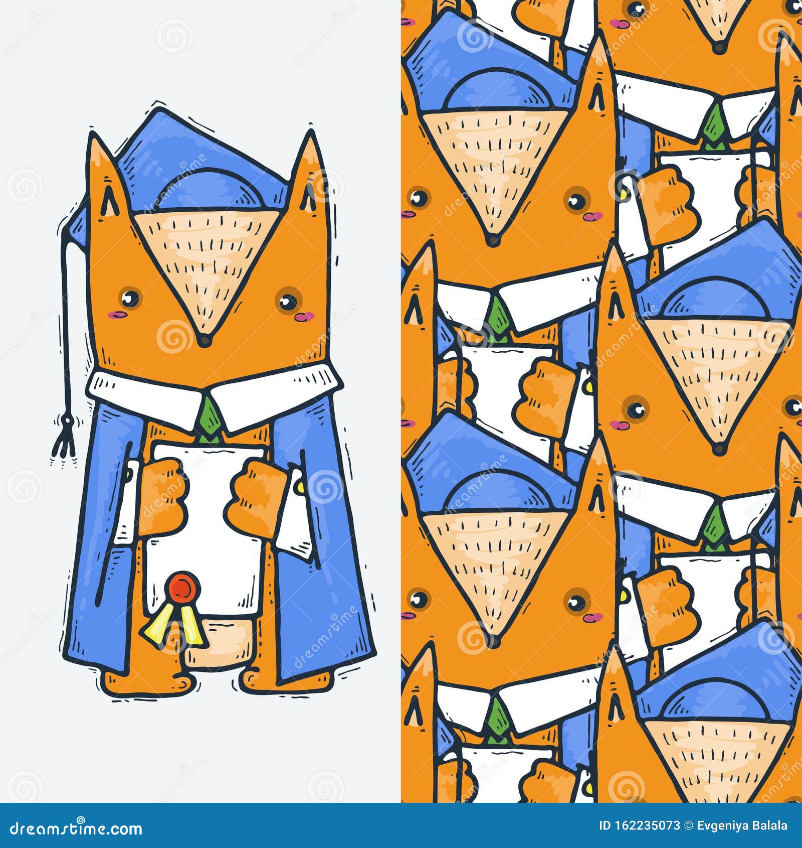 Seamless Pattern of a Fox Wearing Graduation Cap Stock Illustration ...