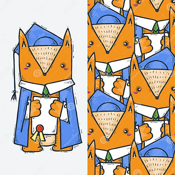 Seamless Pattern of a Fox Wearing Graduation Cap Stock Illustration ...