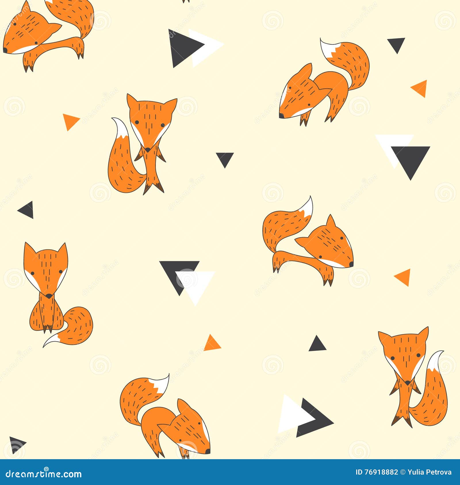 Seamless Pattern with Foxes and Triangles. Stock Vector - Illustration ...