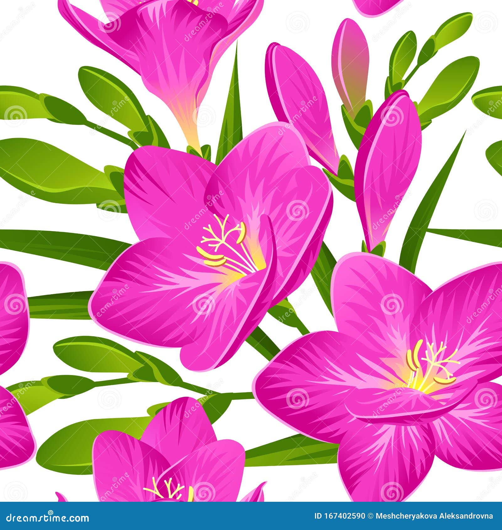 Seamless Pattern With Freesias Stock Illustration - Illustration of ...