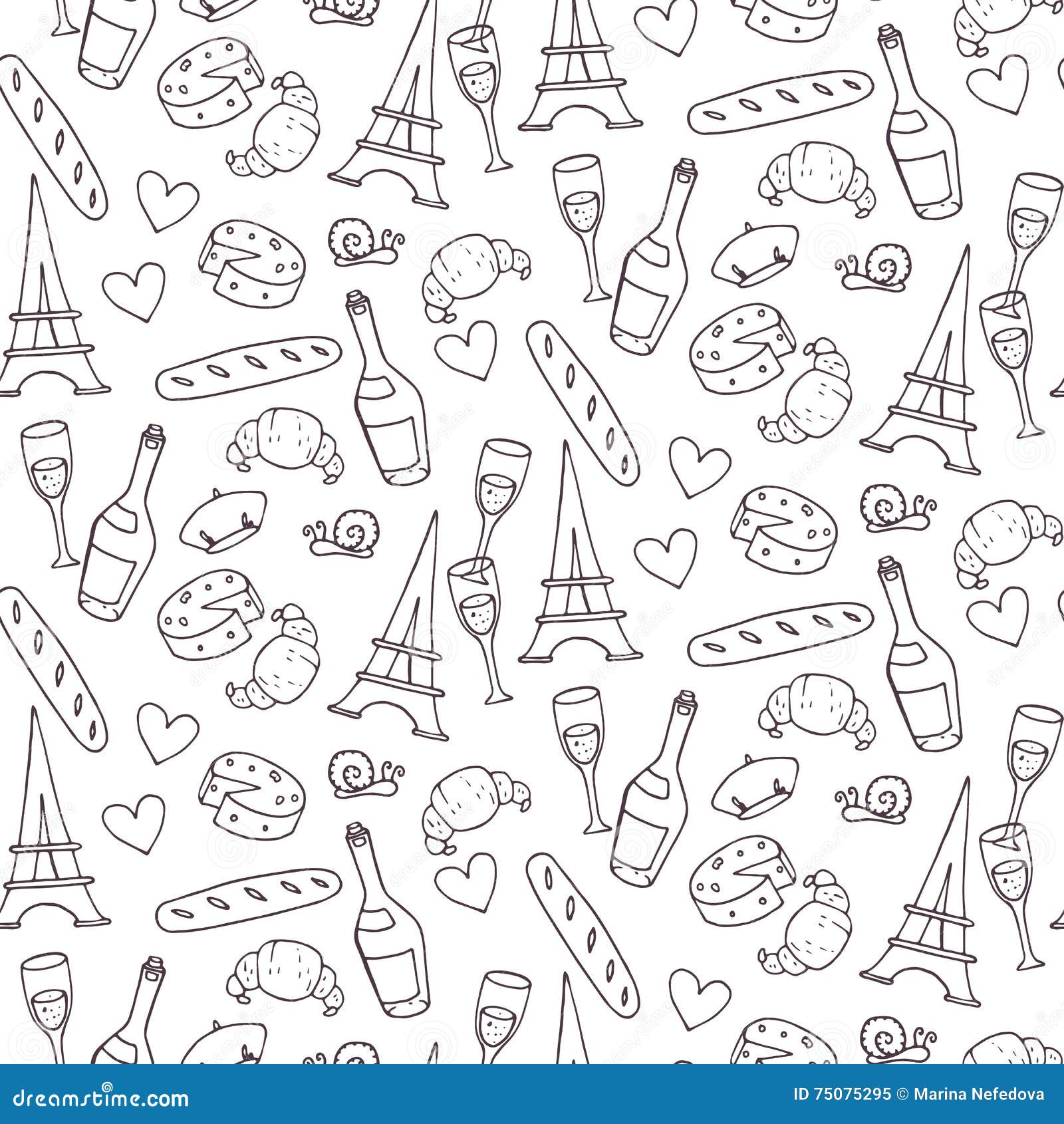 Seamless Pattern with French Elements Stock Illustration - Illustration ...