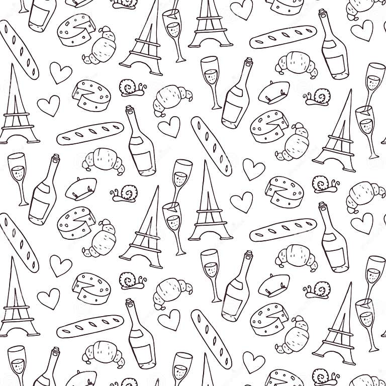 Seamless Pattern with French Elements Stock Illustration - Illustration ...