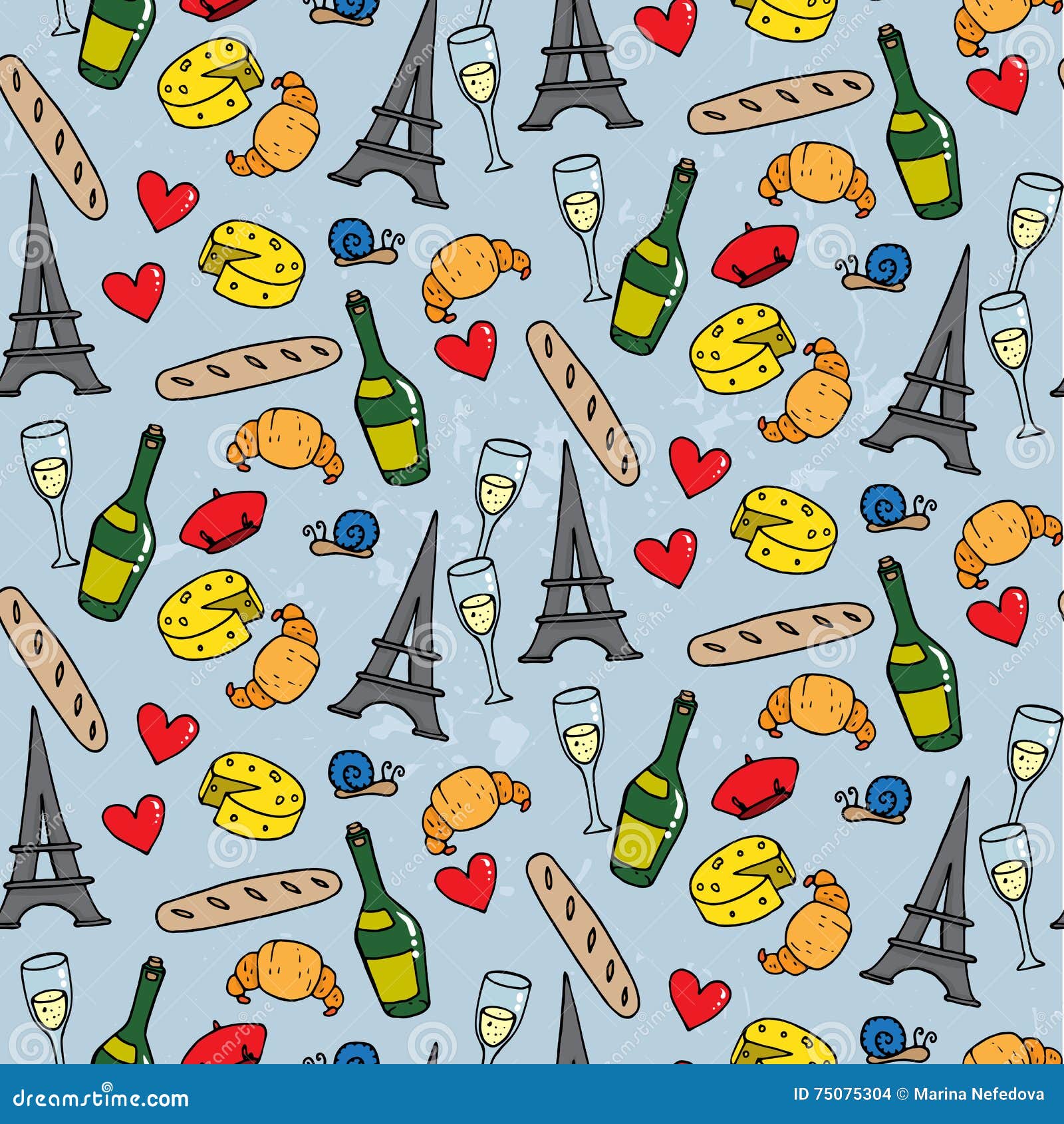 Seamless Pattern with French Elements Stock Illustration - Illustration ...