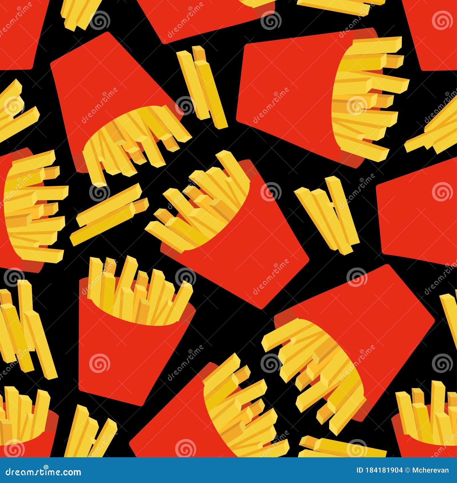 Seamless Pattern with French Fries on Blue Background. Vector ...