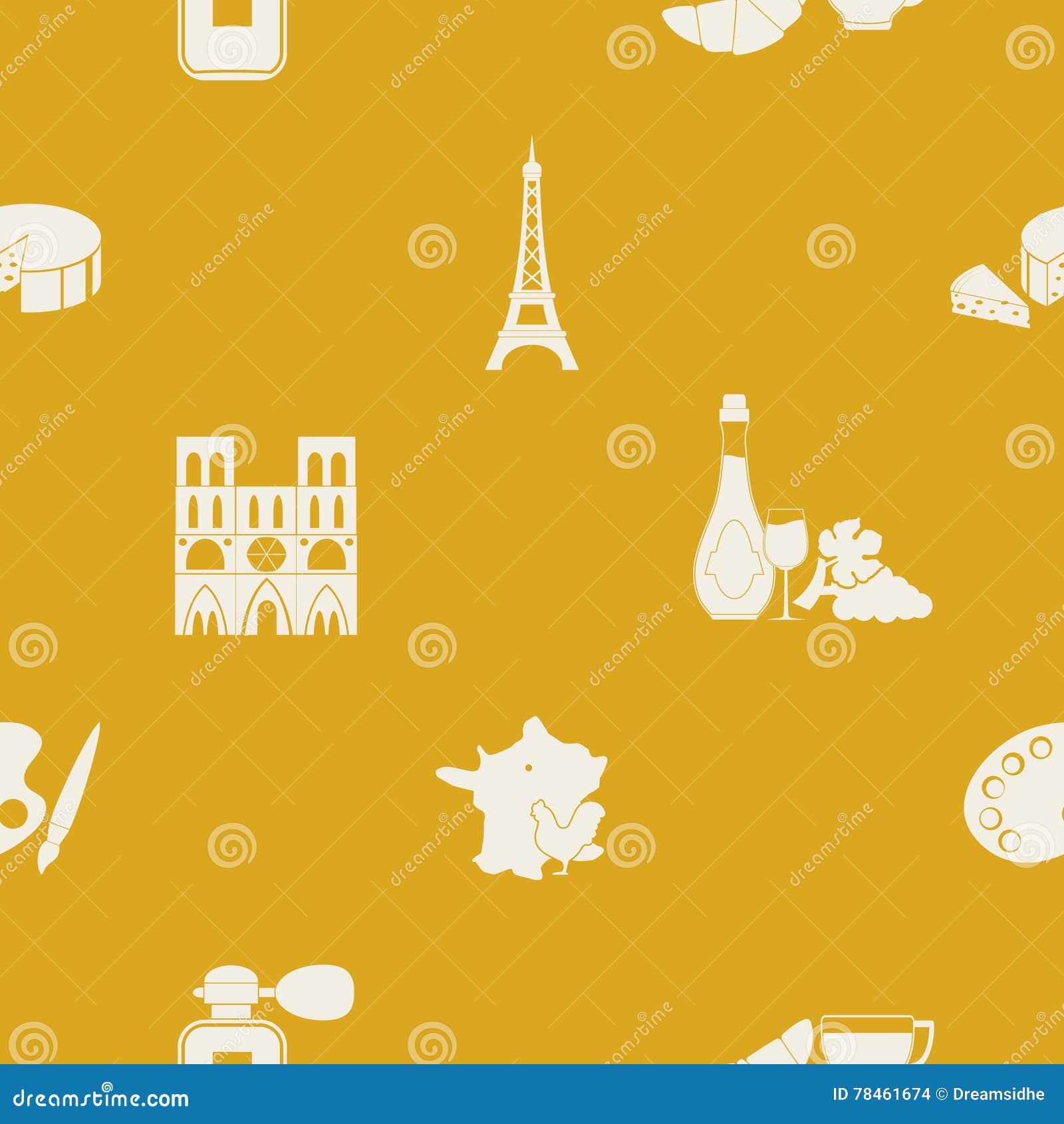 Seamless Pattern with French Icons Stock Vector - Illustration of tower ...