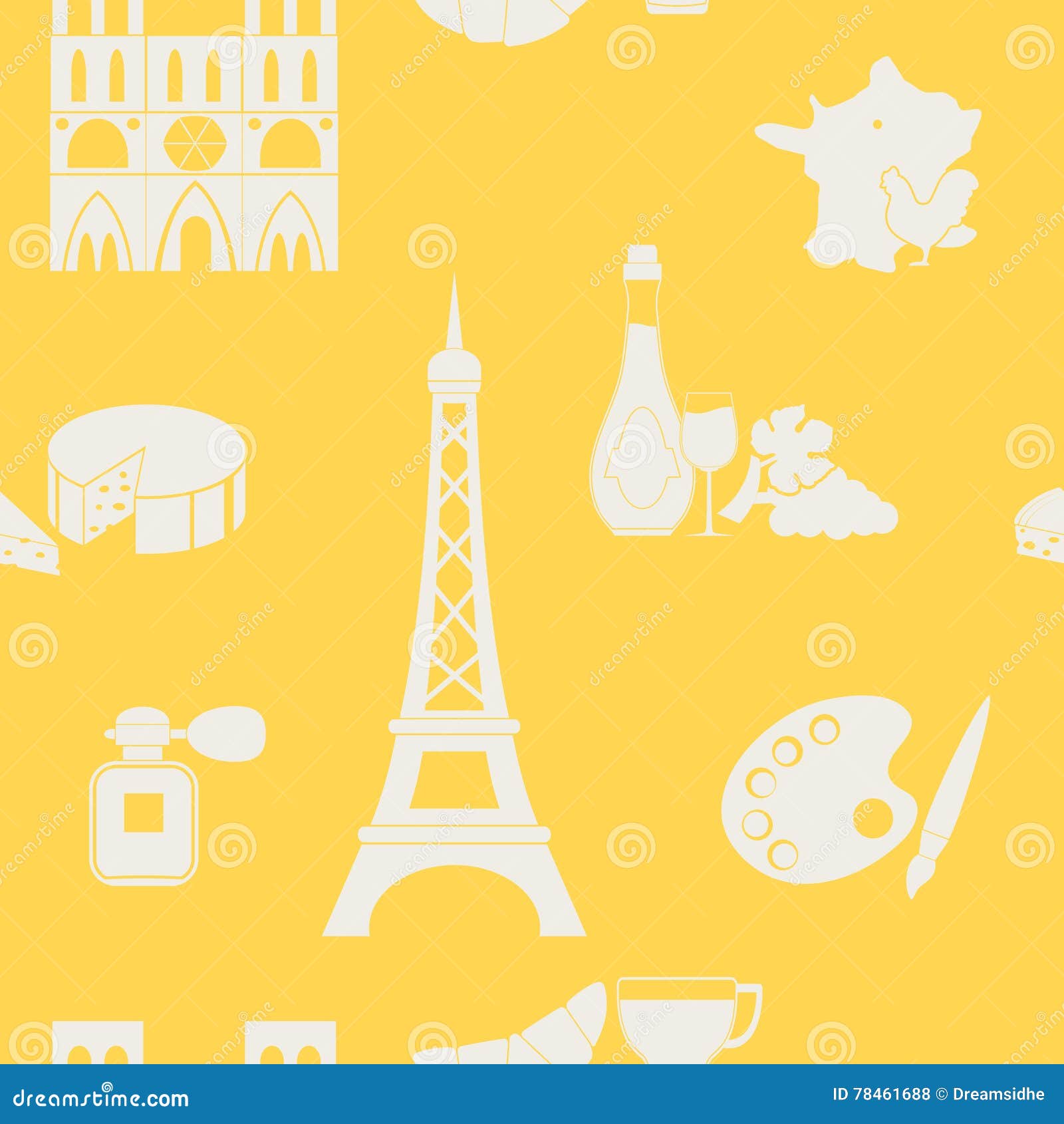 Seamless Pattern with French Icons Stock Vector - Illustration of ...