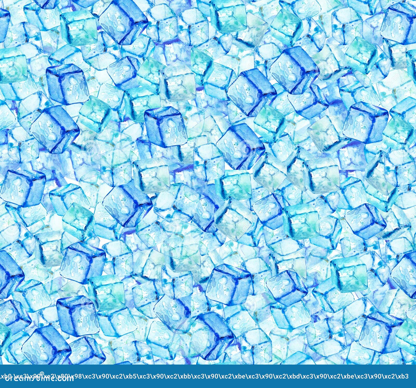 Seamless Pattern of Fresh Ice Cubes. Watercolor Background for Cooling ...