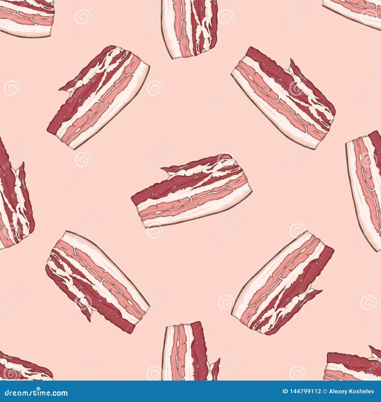 Fresh Pork Bacon Slice Seamless Pattern Stock Vector - Illustration of ...