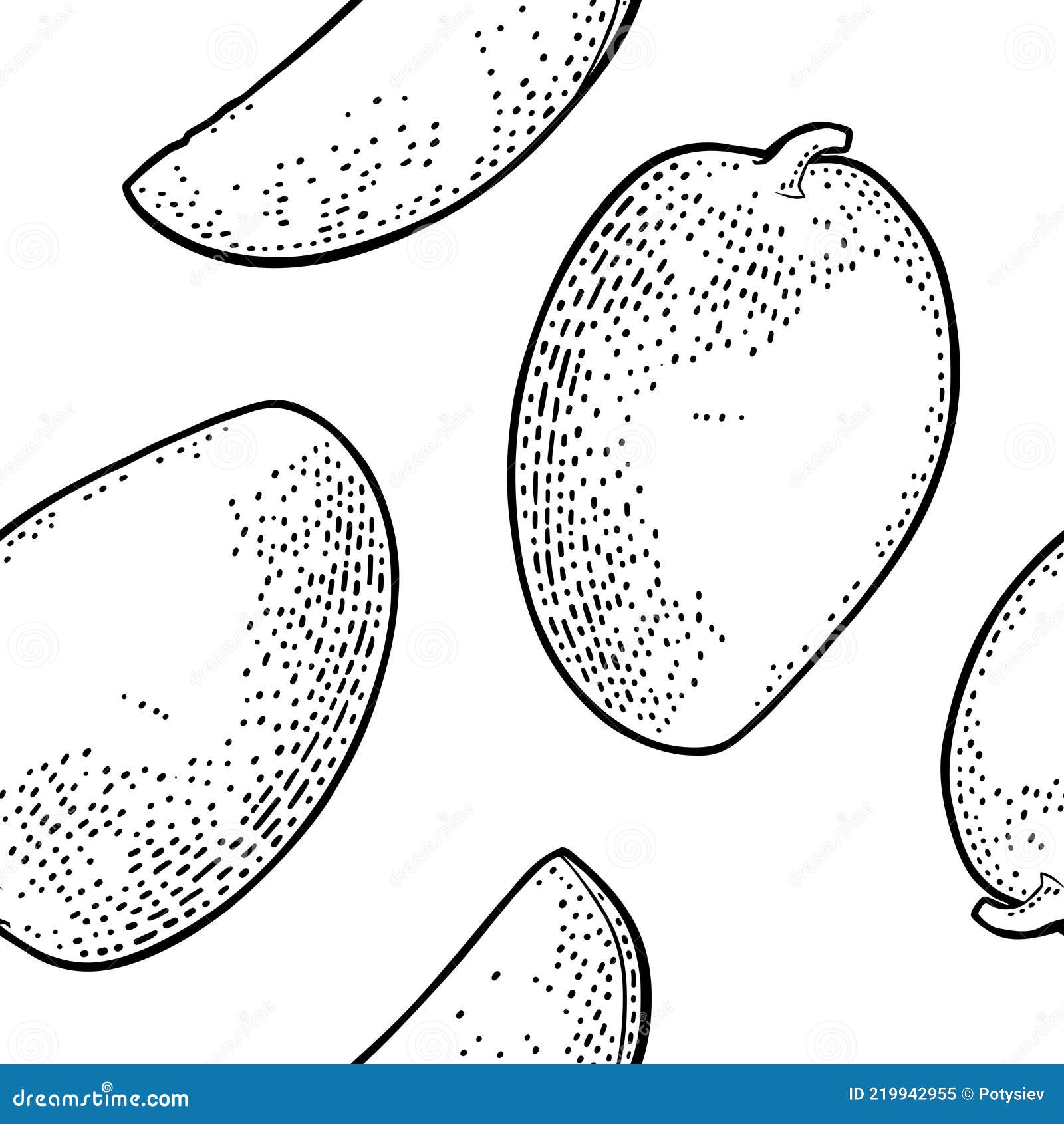 Seamless Pattern Fresh Whole and Slice Mango. Isolated on White Stock ...