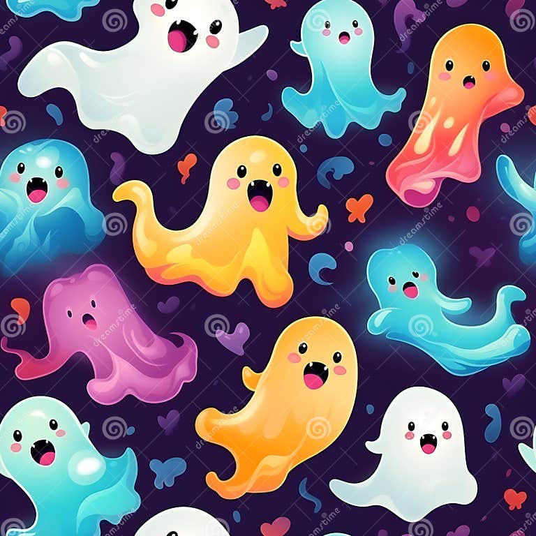 Seamless Pattern Friendly Ghosts Group of Playful Colorful Cute Ghosts ...