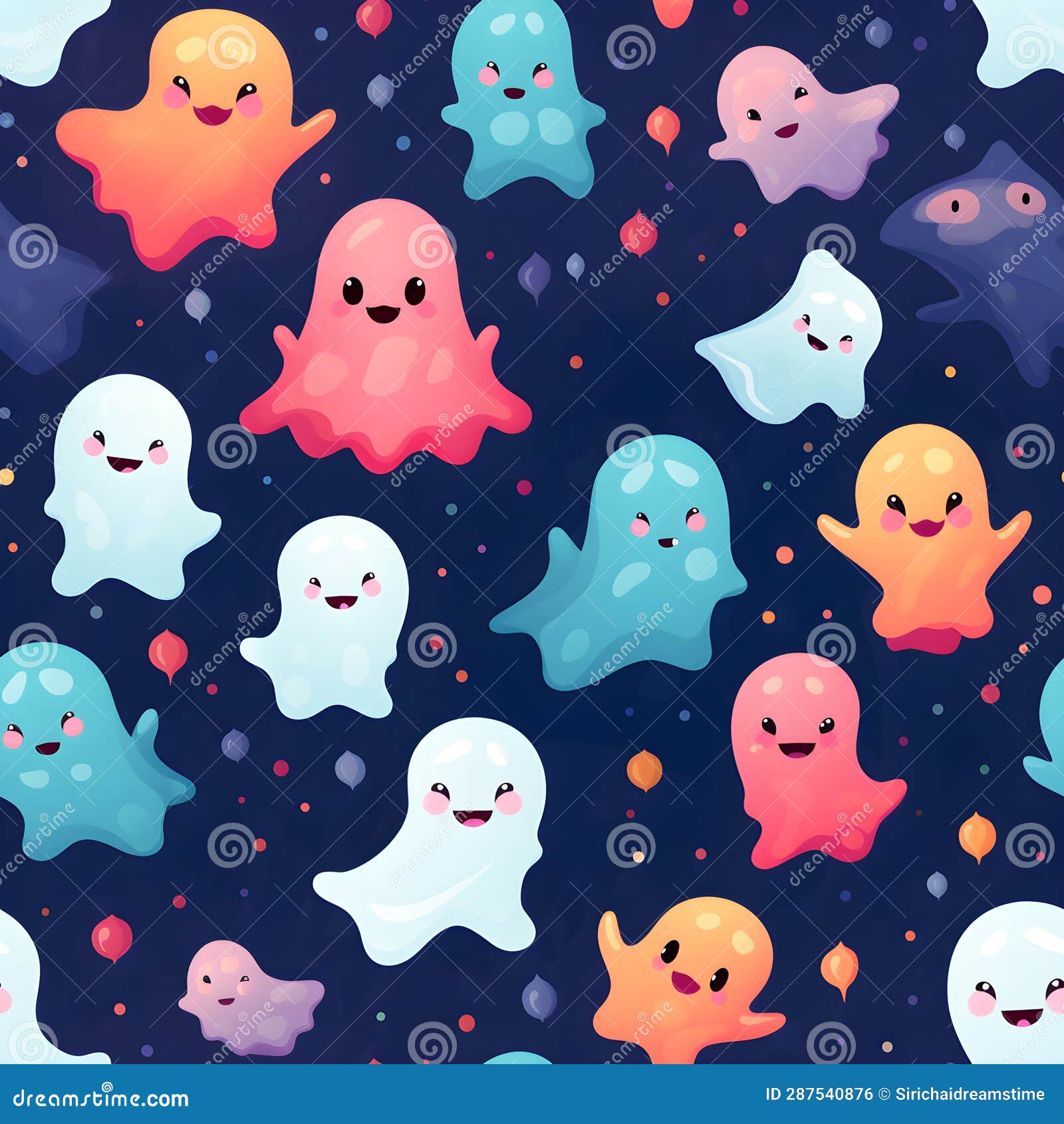 Seamless Pattern Friendly Ghosts Group of Playful Colorful Cute Ghosts ...