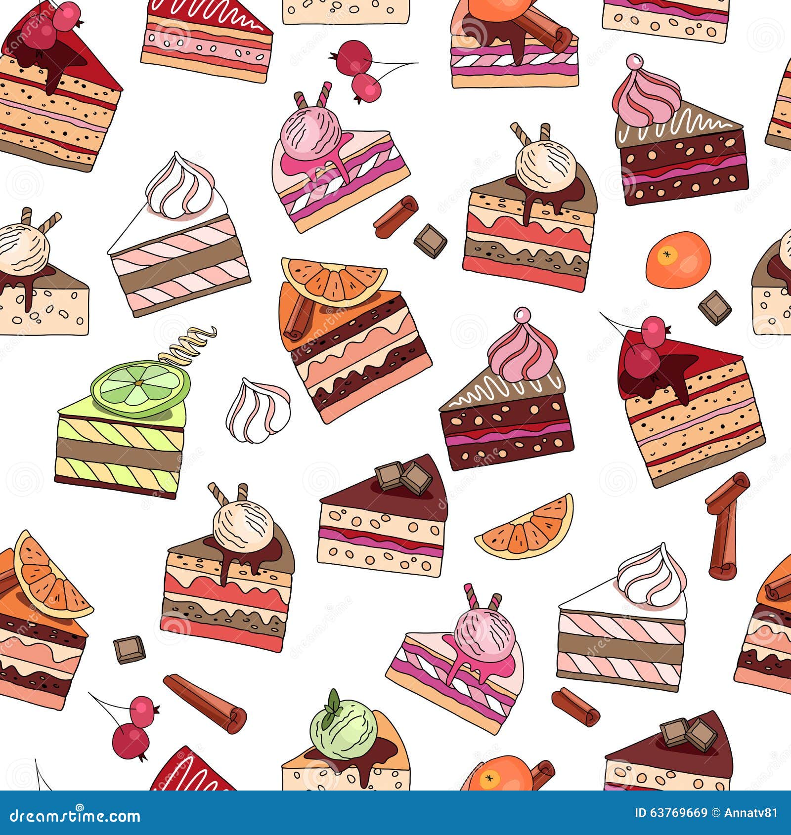 Seamless Pattern with Fruit Cake Slices. Stock Illustration ...