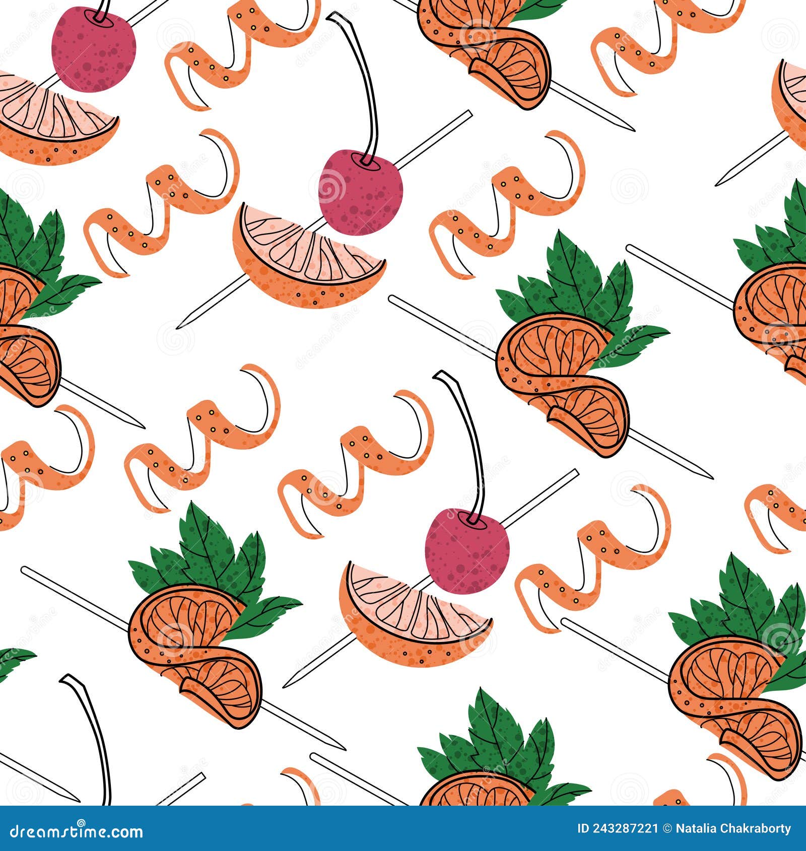 Seamless Pattern - Fruit Illustration. Cocktail Garnish. Stock Vector ...