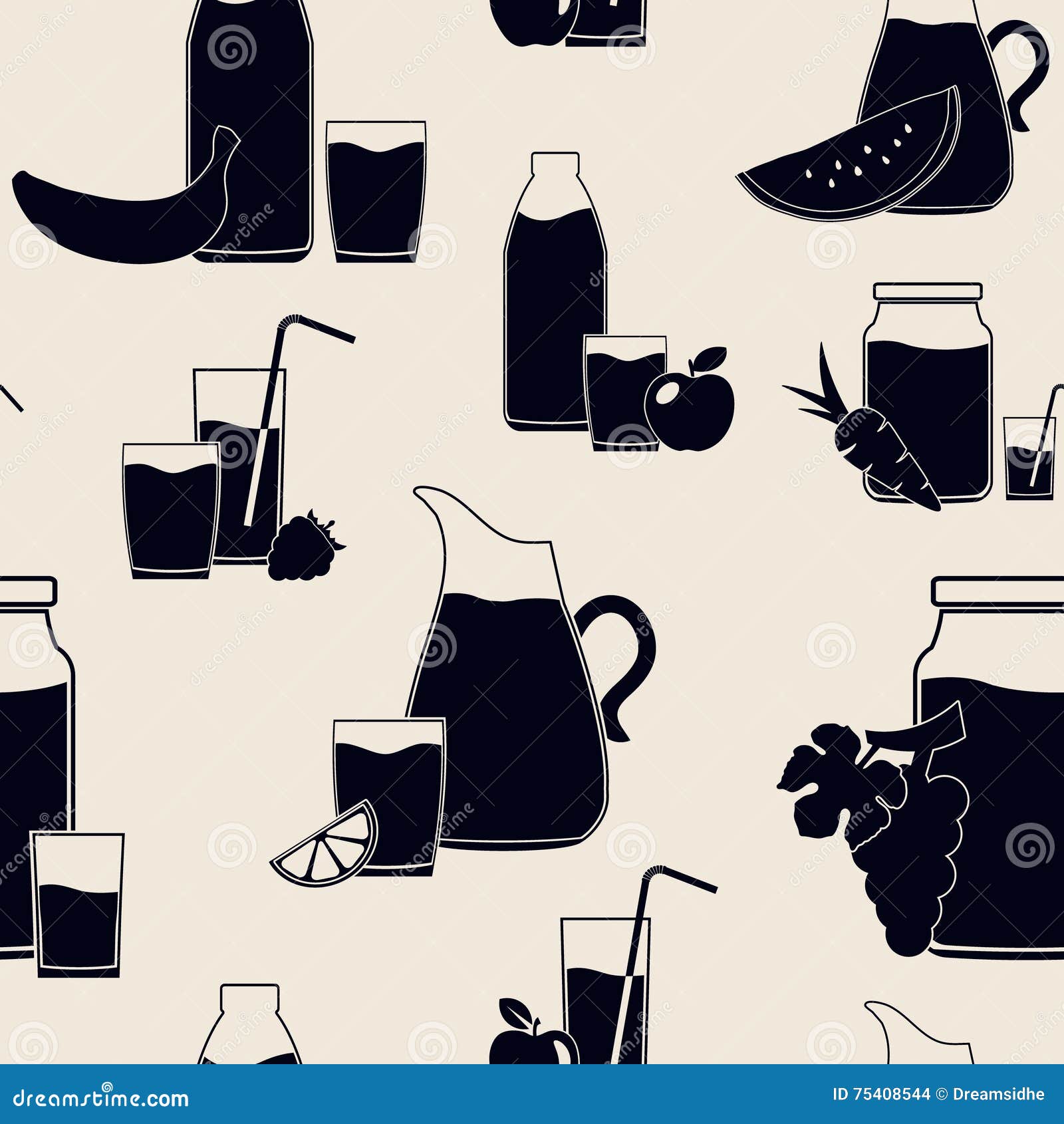 Seamless Pattern with Fruit Juice Icons Stock Vector - Illustration of ...