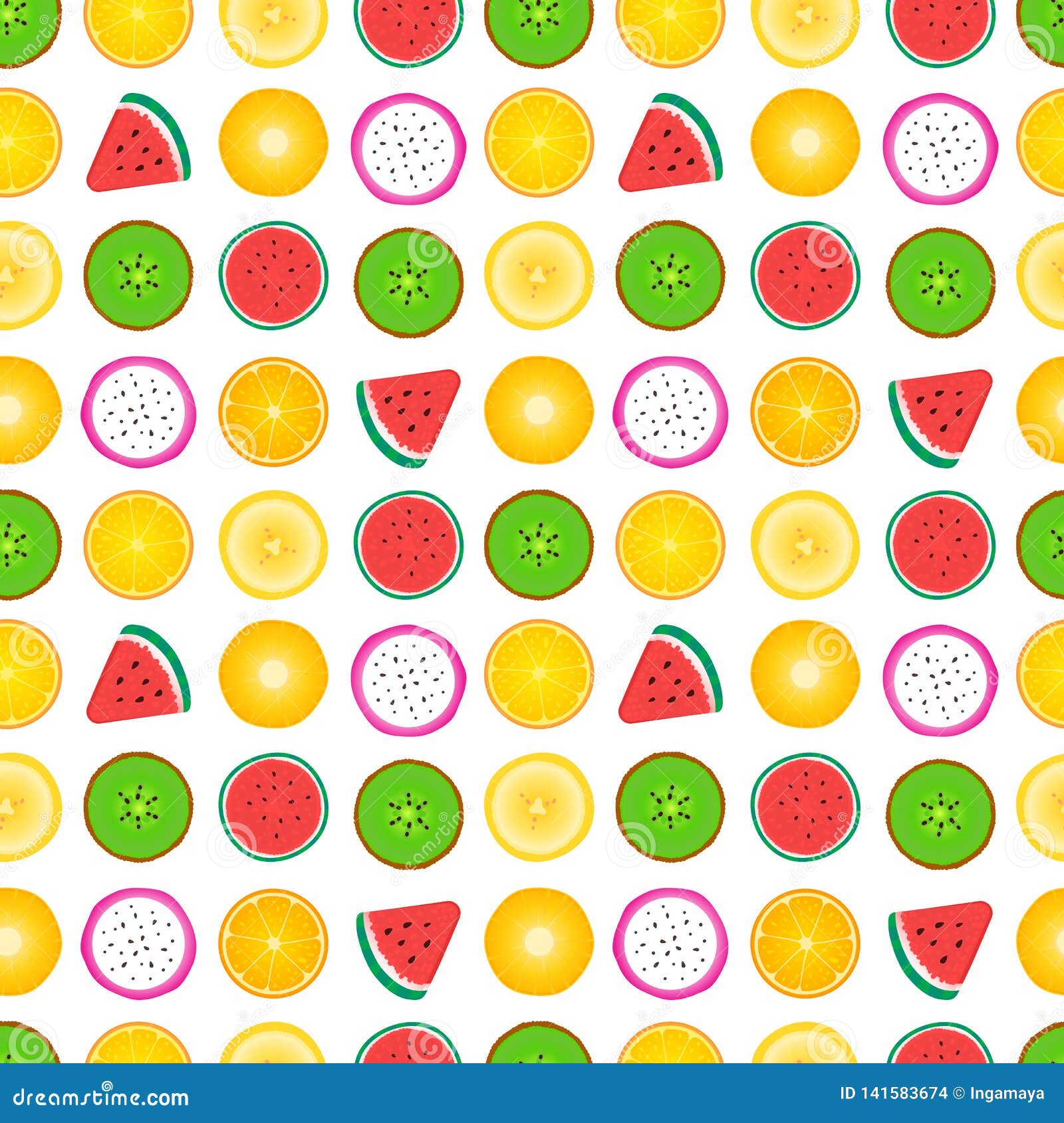 Seamless Pattern of Fruit Slices. Vector Illustration Isolated on White ...