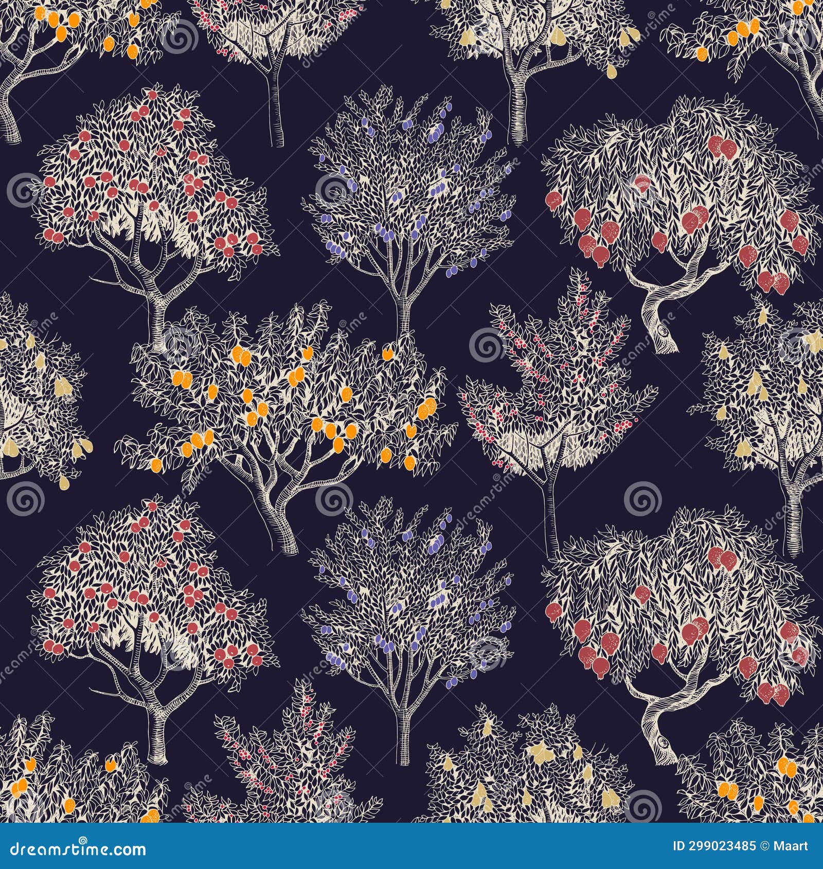 Seamless Pattern with Fruit Trees Stock Illustration - Illustration of ...
