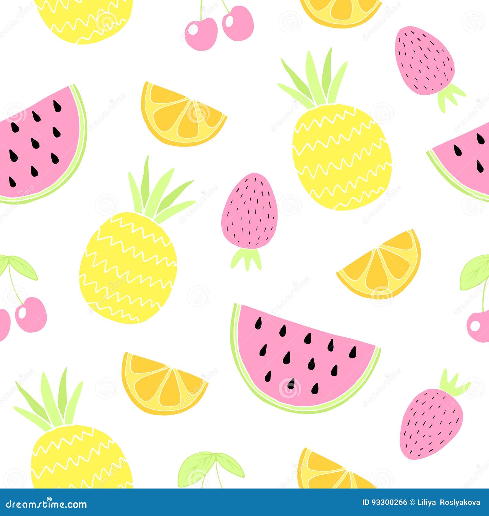 Seamless Pattern with Fruits. Cute Summer Background. Vector ...