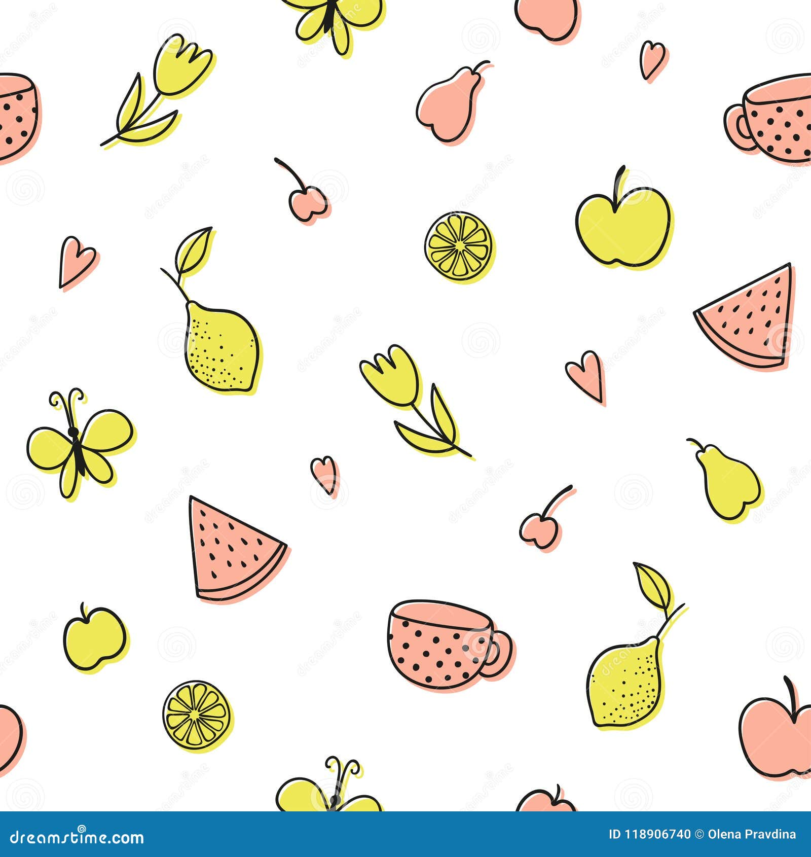 Fruits Doodles Cute Seamless Vector Pattern. | CartoonDealer.com #116946961
