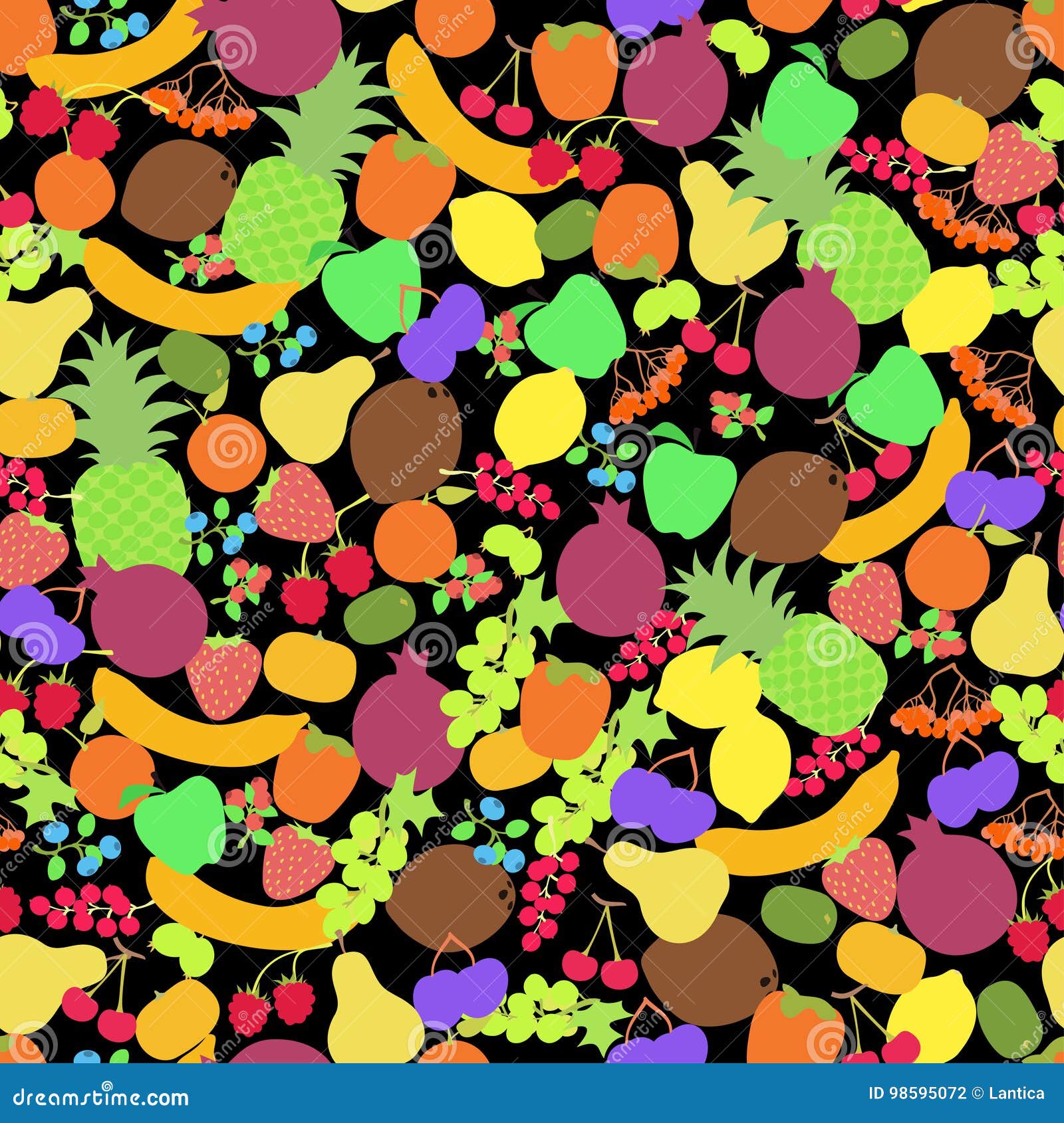 Seamless Pattern Fruits Nice Bright Color Stock Vector - Illustration ...