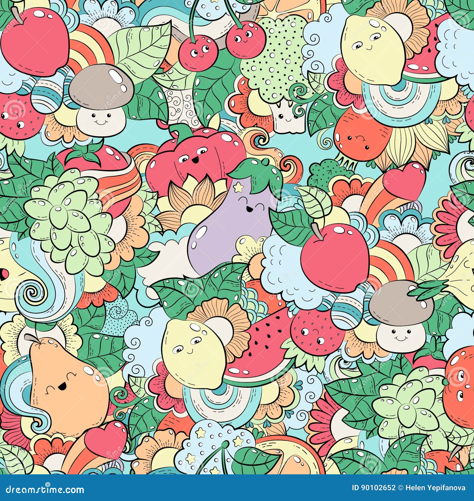 Seamless Pattern with Fruits, Vegetables and Berries. Template for ...