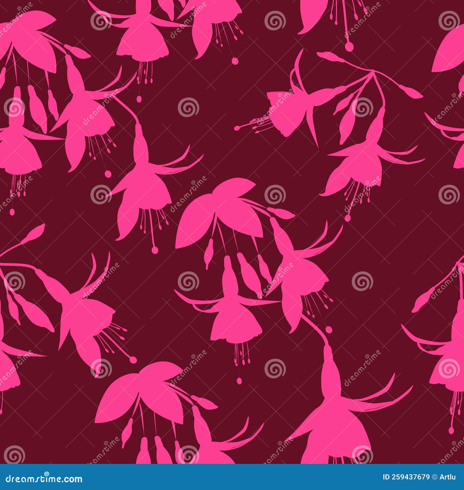 Seamless Pattern of Fuchsia Flowers, Floral Vector Background for ...