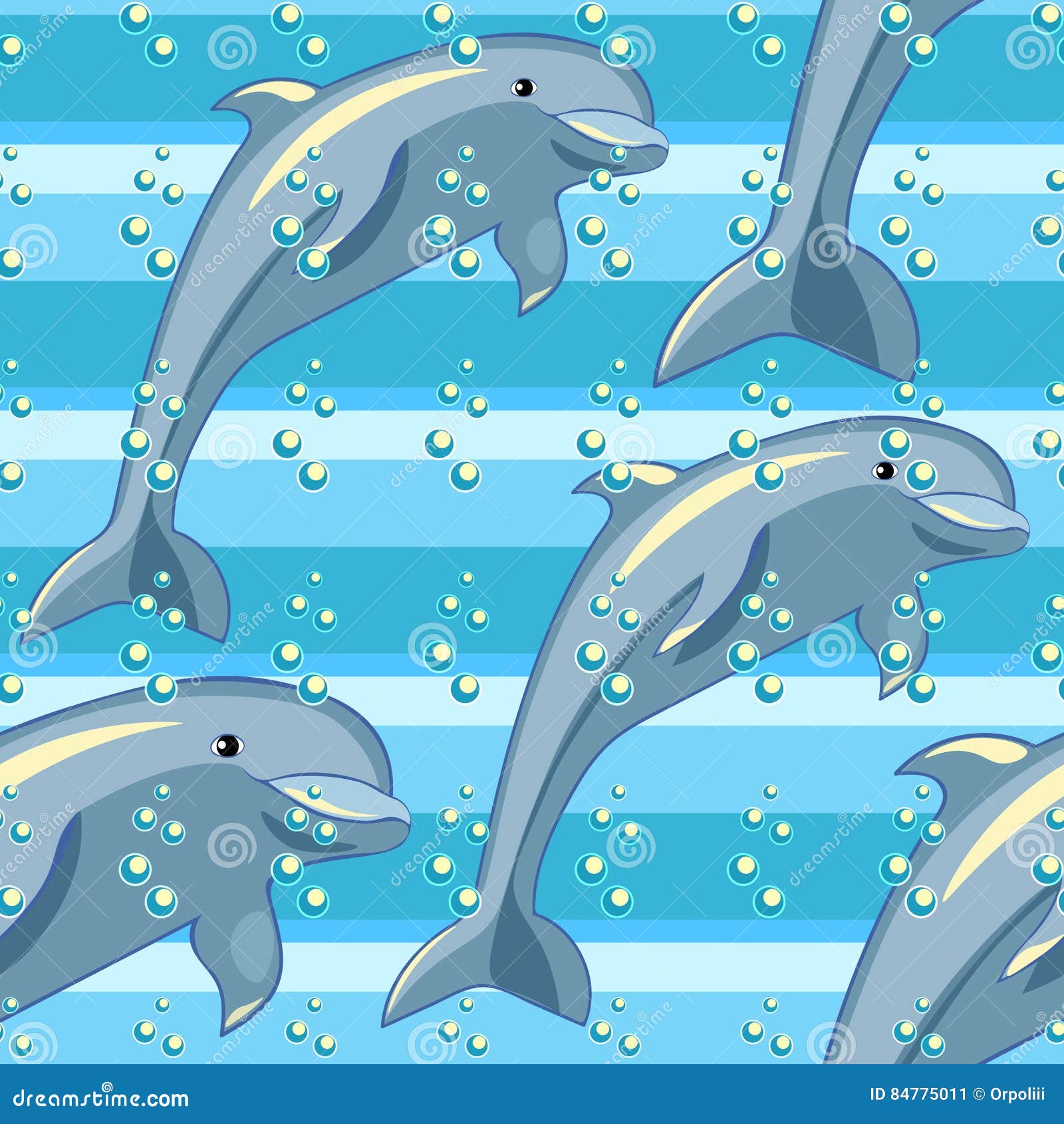 Seamless Pattern Fun The Dolphin Is Smiling. Vector Illustrati ...