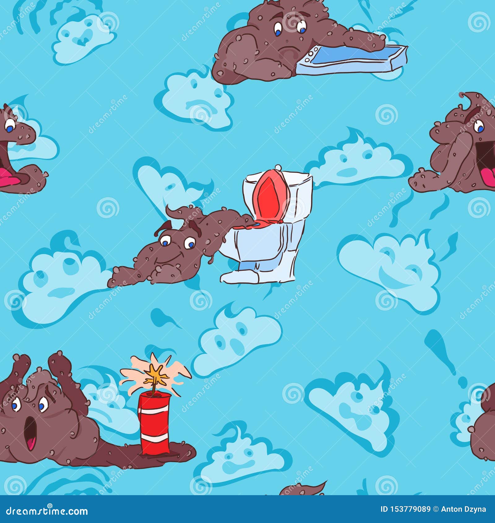 Seamless Pattern Fun Poop Monsters are Having Fun Stock Illustration ...