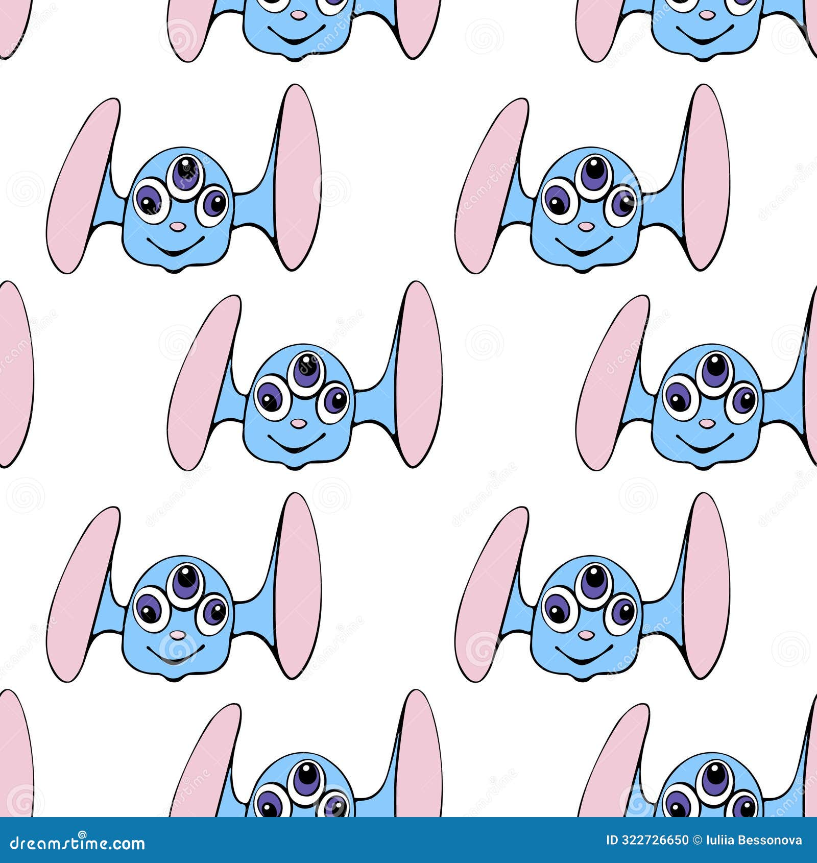 Seamless Pattern with Funny Aliens Heads in Doodle Flat Style ...