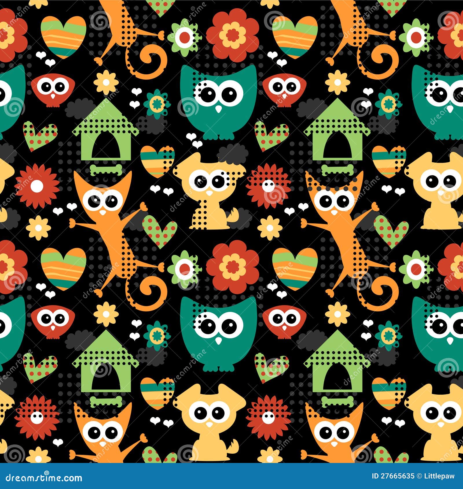 Seamless Pattern with Funny Animals Stock Vector - Illustration of ...