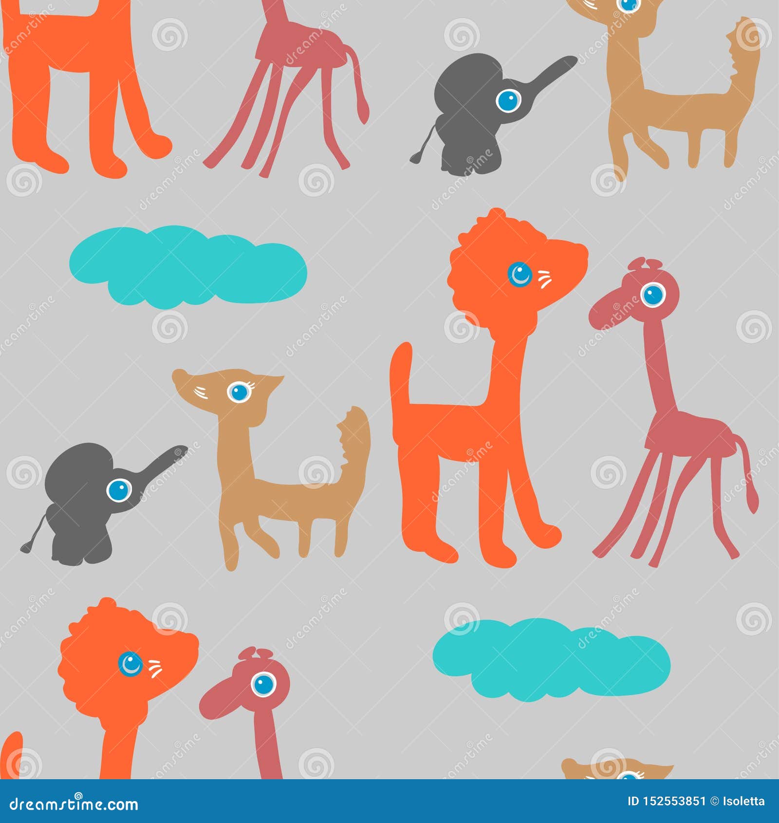 Seamless Pattern with Funny Animals. Stock Vector - Illustration of ...