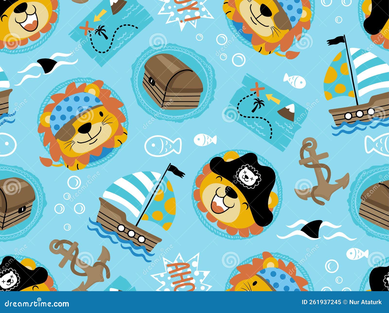 Seamless Pattern of Funny Animals Pirate Cartoon, Pirates Element ...