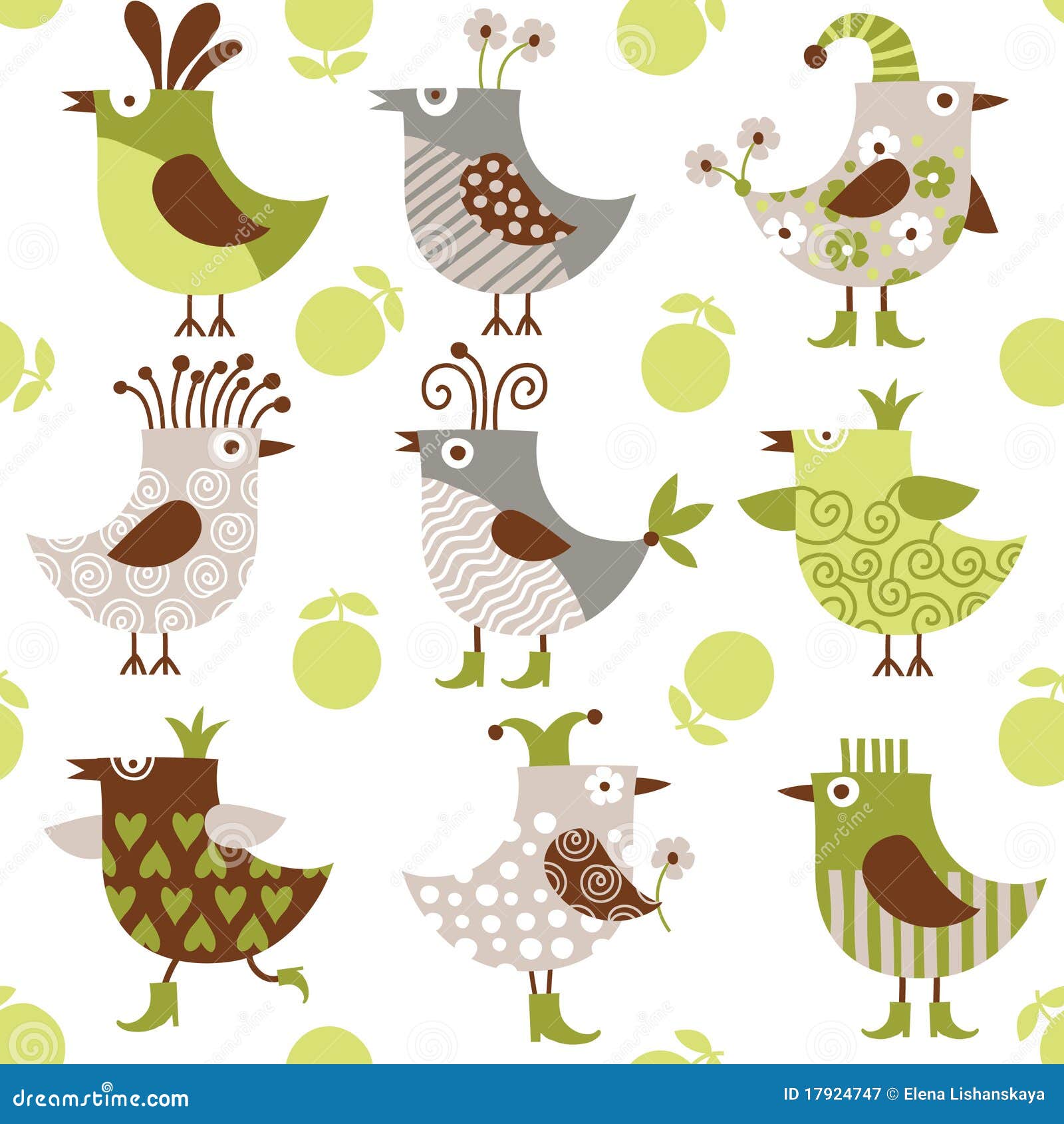 Seamless Pattern with Funny Birds Stock Vector - Illustration of ornate ...