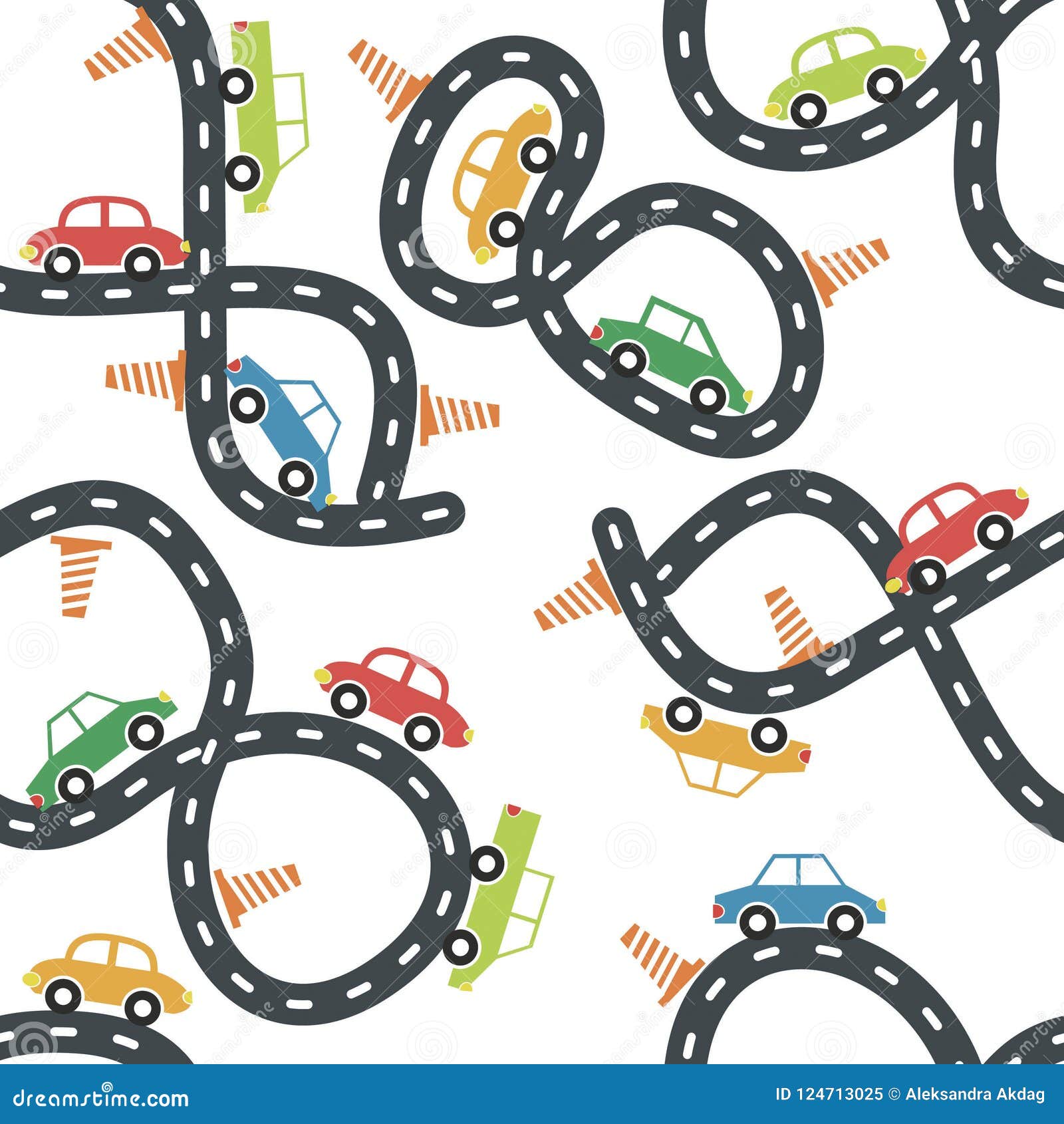 Seamless Pattern with Funny Cars on Road Stock Vector - Illustration of ...