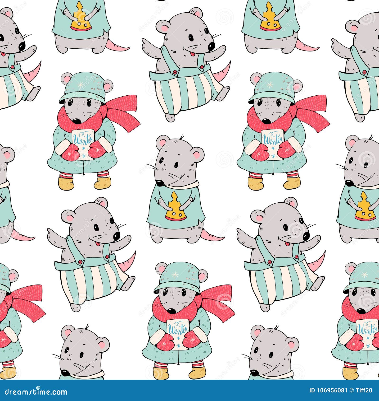 Seamless Pattern - Funny Cartoon Mice Stock Vector - Illustration of ...