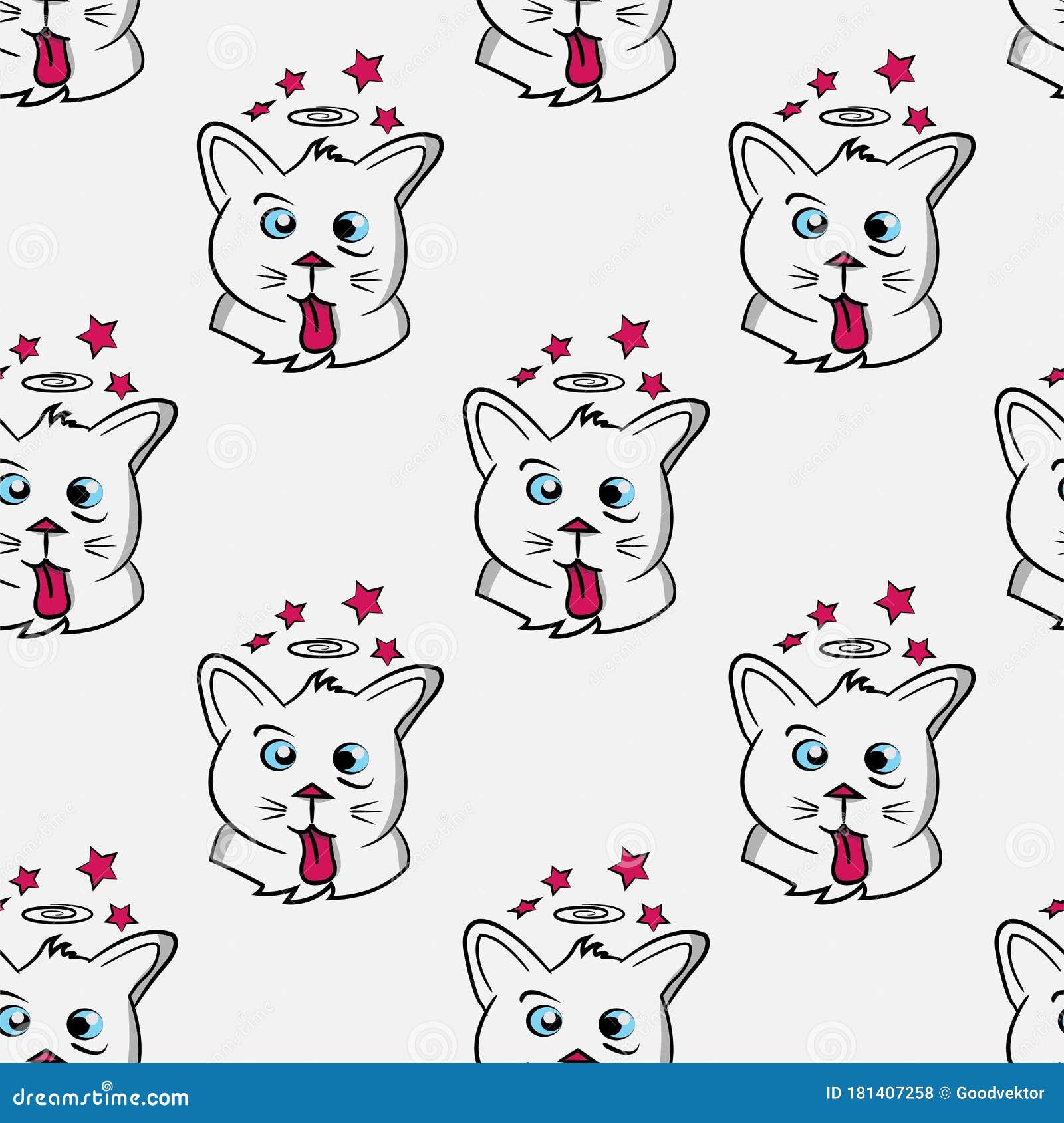 Seamless Pattern Funny Cat Cartoon Pet, Kitty,silly Kitten, Doodle ...